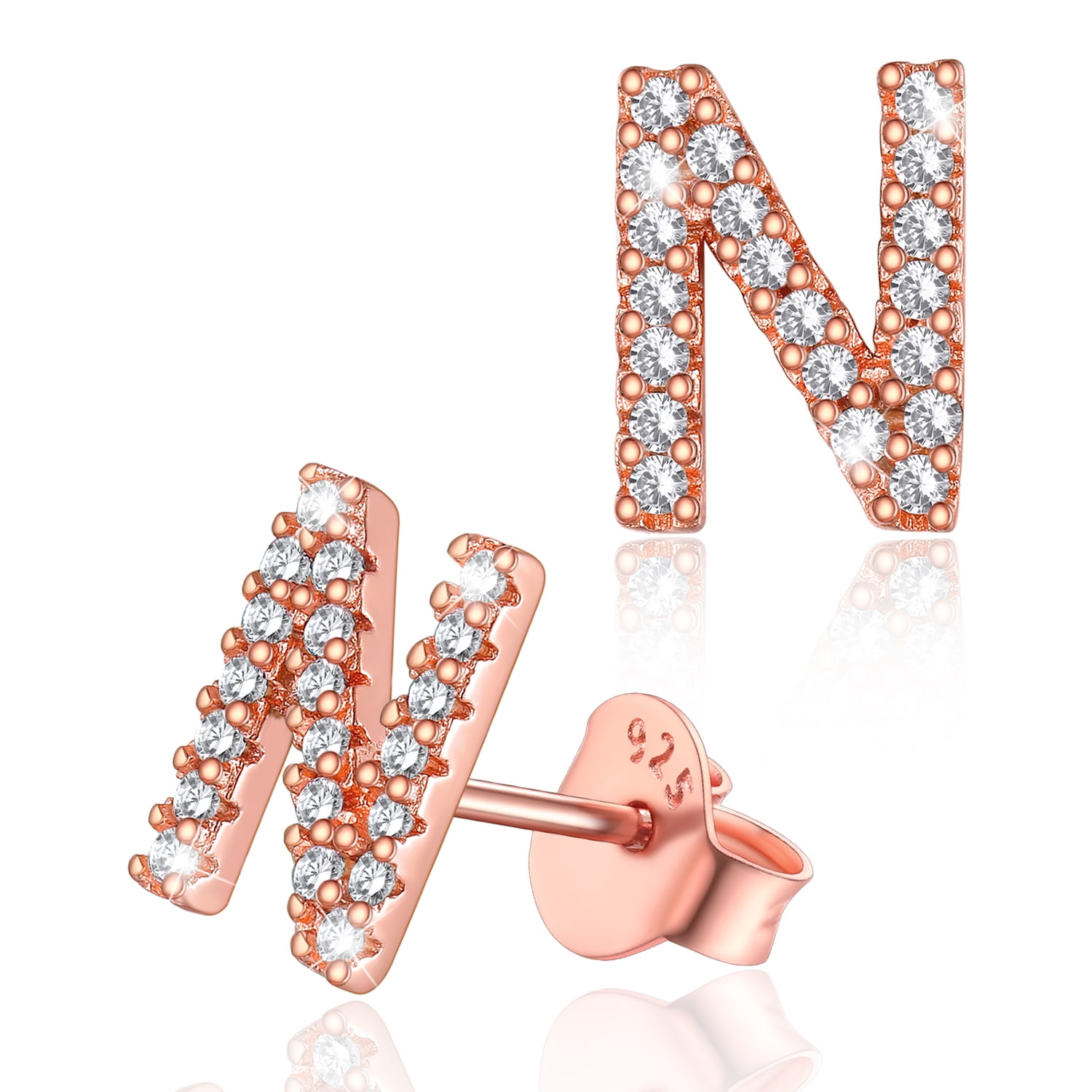 Silvora Rose Gold Plated Stud Initial Earrings for Women CZ Simulated ...