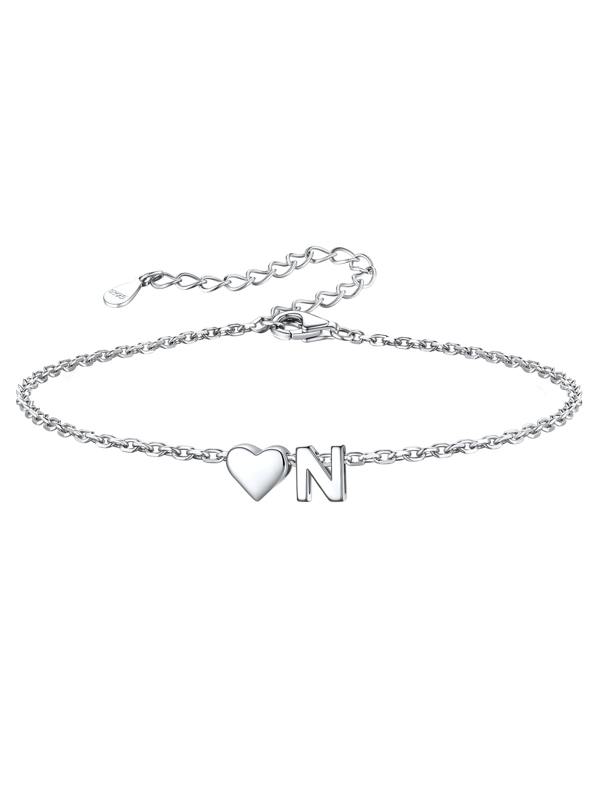 Silvora Women's Sterling Silver Bracelets Heart & Alphabet Letter N ...