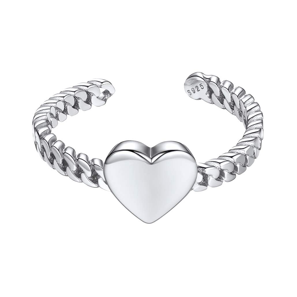Silvora Women Sterling Silver Heart Ring Adjustable Engagement Open ...