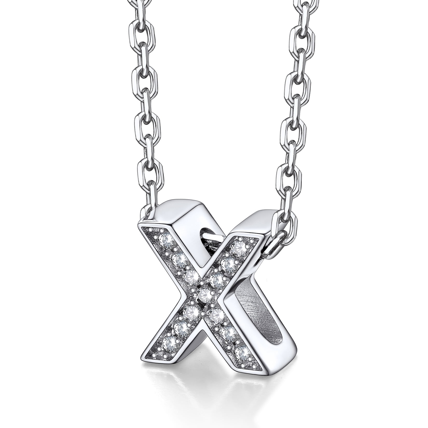 Silvora Women Sterling Silver Initial Necklace with Sparking Cubic ...