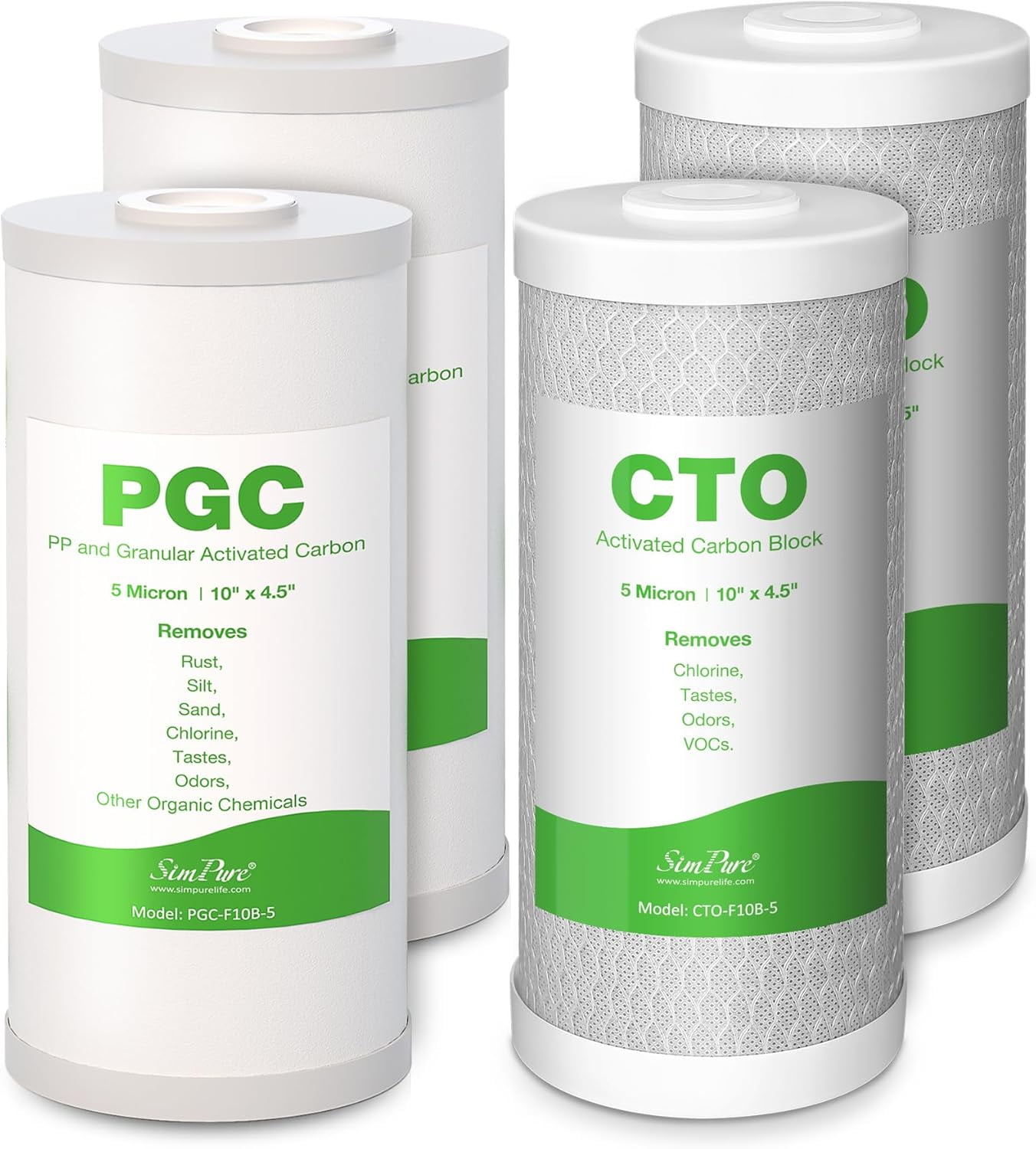 SimPure 5 Micron 10" x 4.5" Whole House Carbon and Sediment Water ...