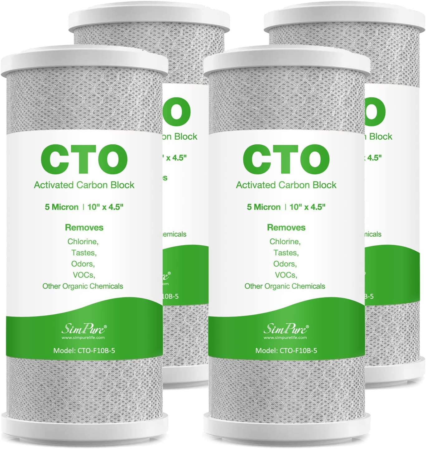 SimPure Charcoal Replacement Water Filter Cartridge, 10 inch, Whole House, 5 Micron, 4-Pack ...