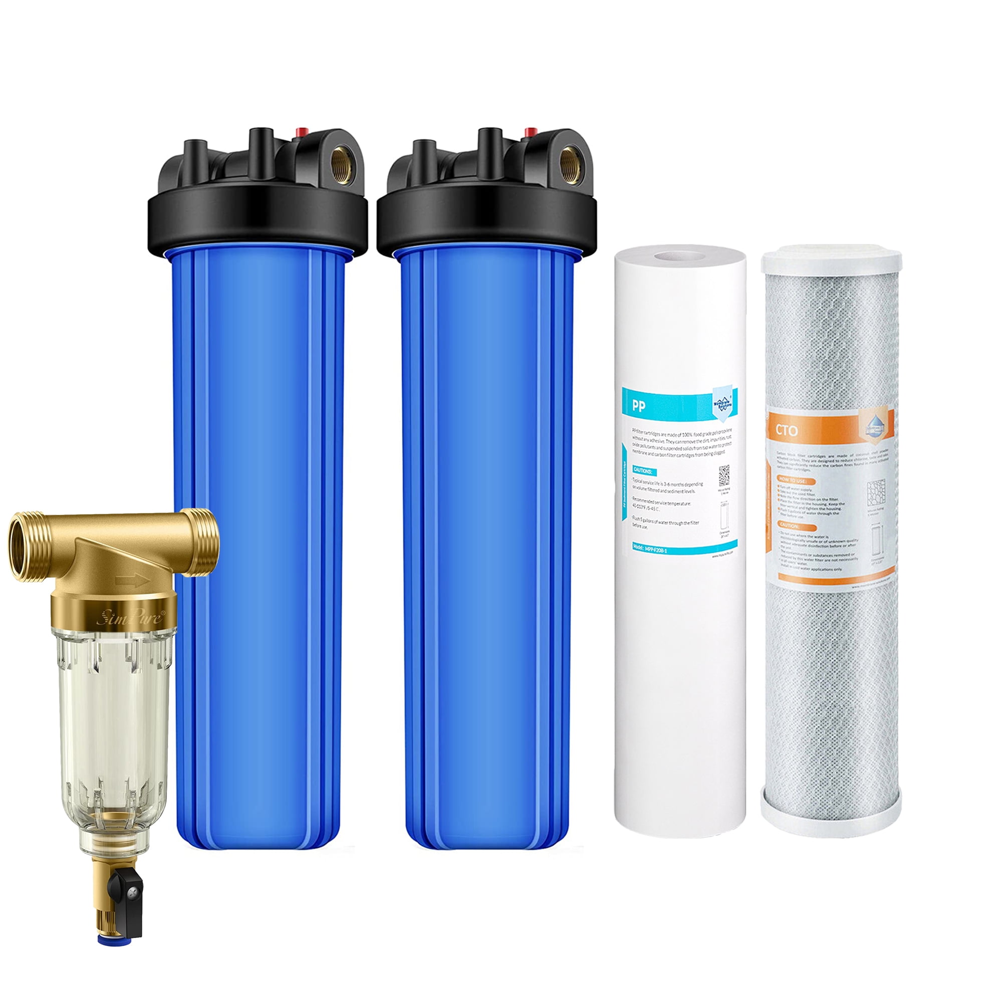 SimPure DB20P Whole House Water Filter Housing(2 Pack) 20"x4.5",with ...