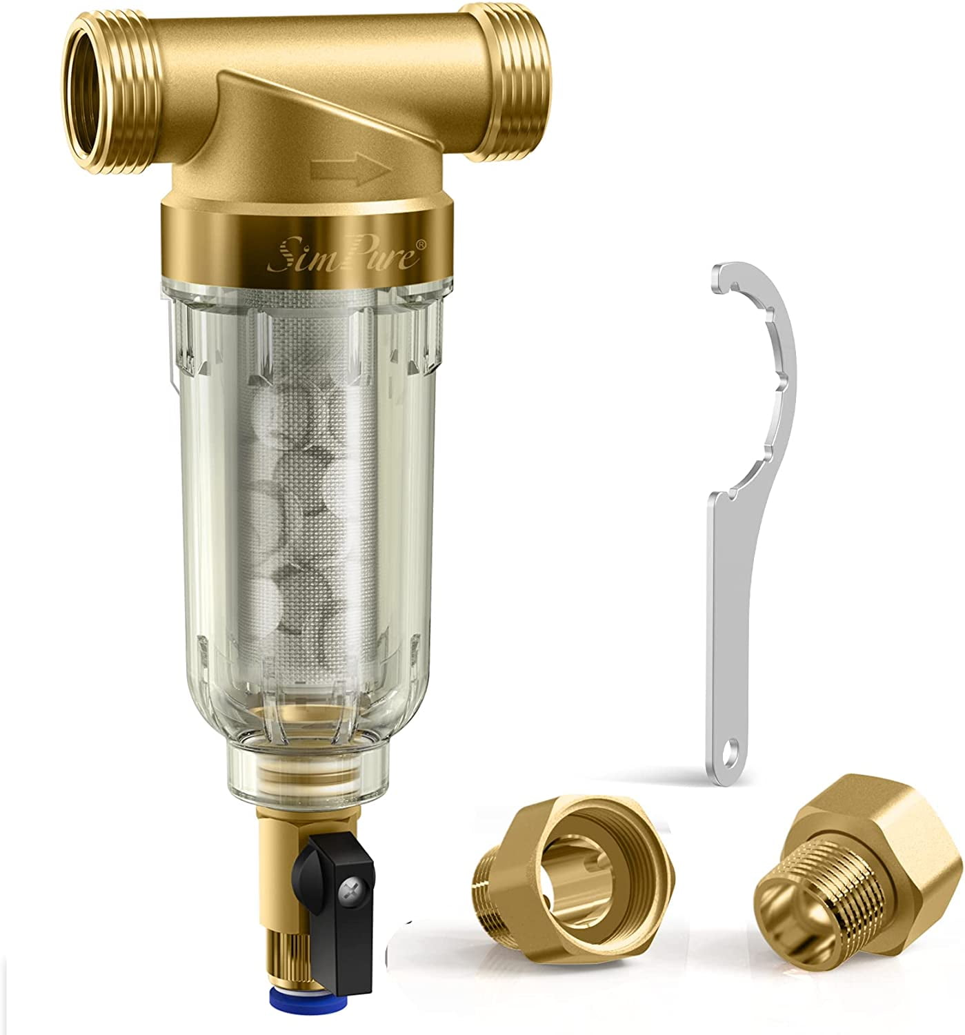 SimPure DC5S Reusable Spin Down Sediment Filter, 40 Micron, Whole House ...