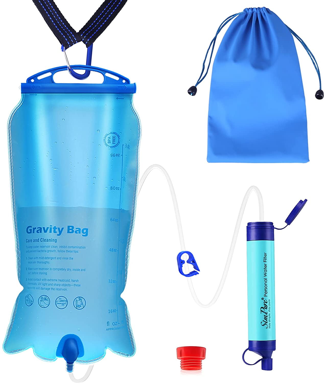 SimPure Gravity Water Filter, Portable Gravity-Fed Water Purifier with ...