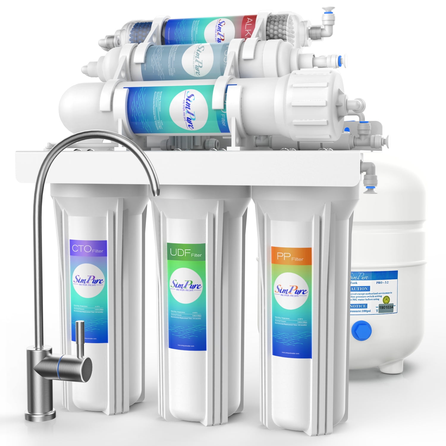 SimPure Under Sink Water Filter System, 6-Stage 100 GPD Reverse Osmosis ...
