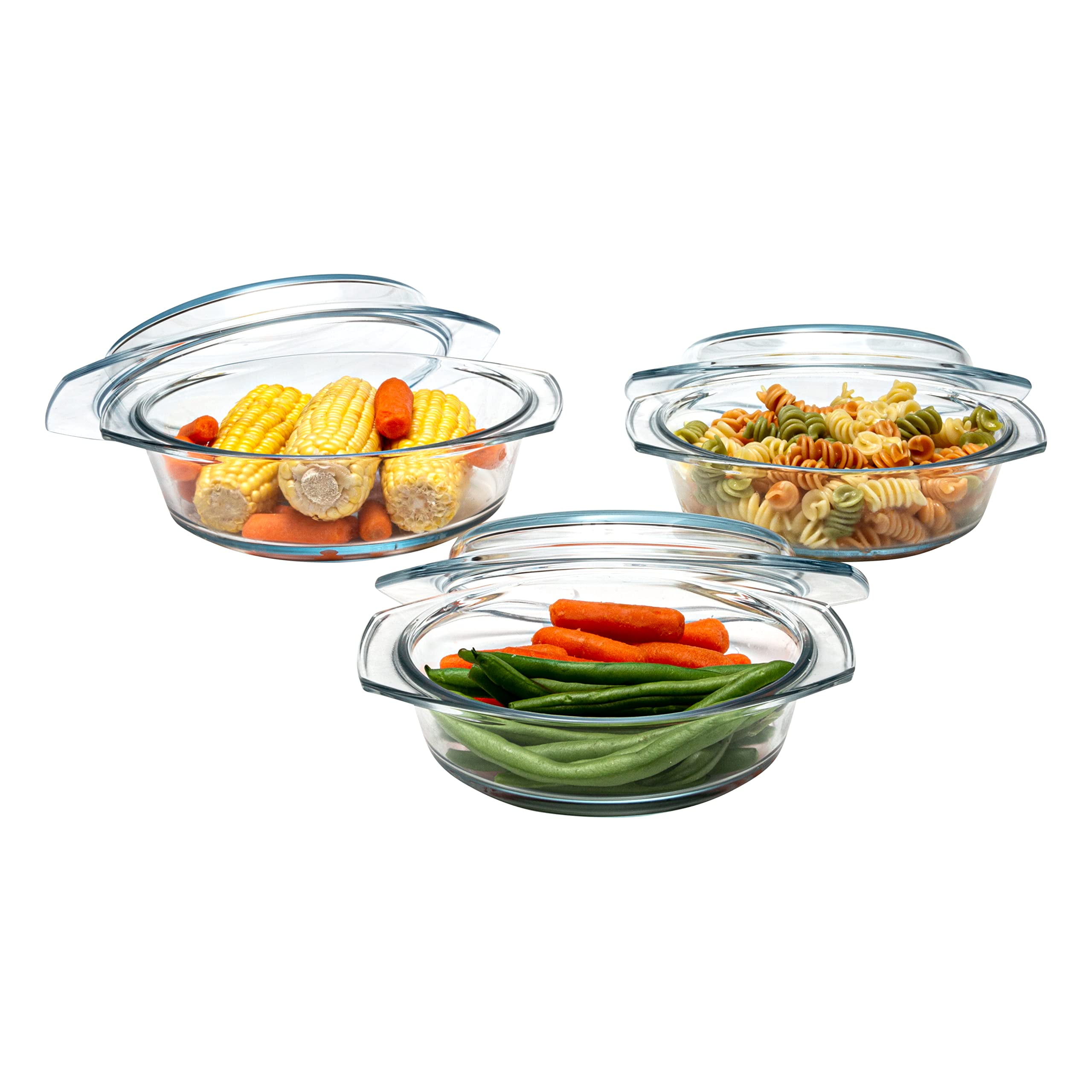 Simax 3pc Oven Safe Casserole Dish, Round Glass Cookware with Lid, Made ...