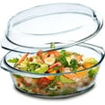 Simax 1 Quart Clear Glass Round Baking Casserole Dish with Lid, Oven ...