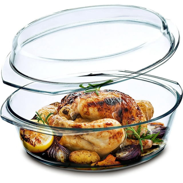 Simax 3.5 Quart Clear Glass Round Baking Ware Casserole Dish with Lid ...