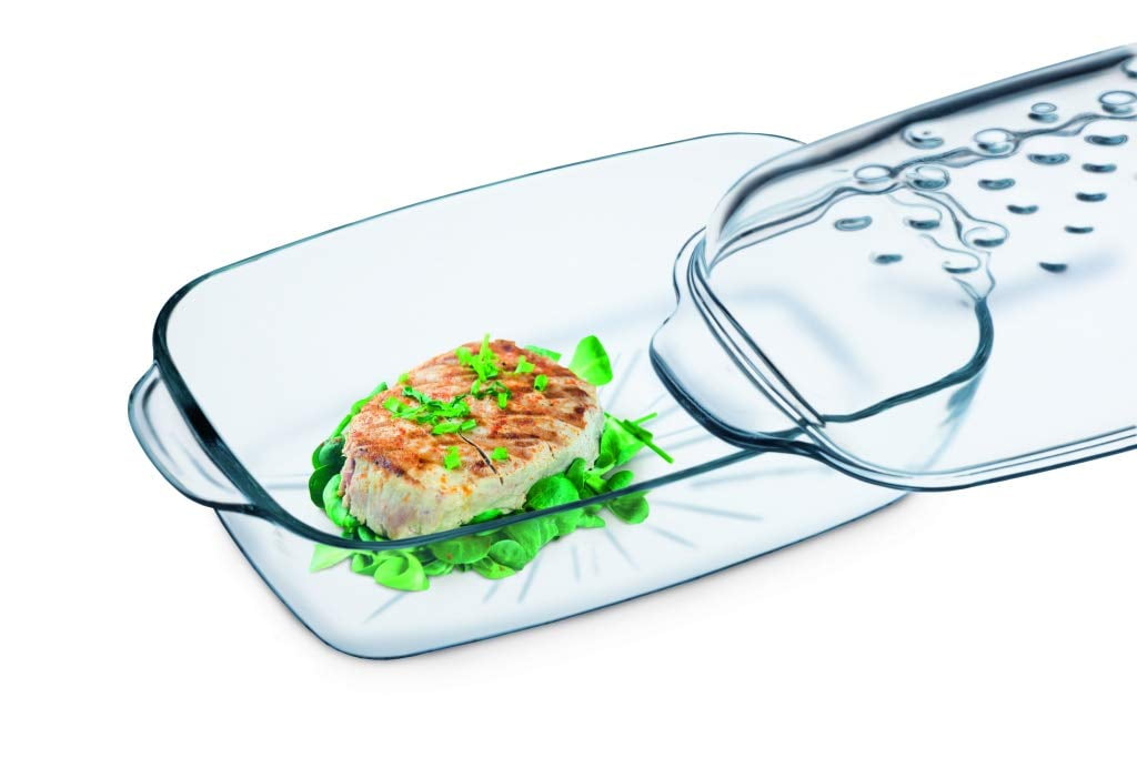 Simax Glassware Clear Glass Oblong Casserole | With Lid – Raised Ridges ...