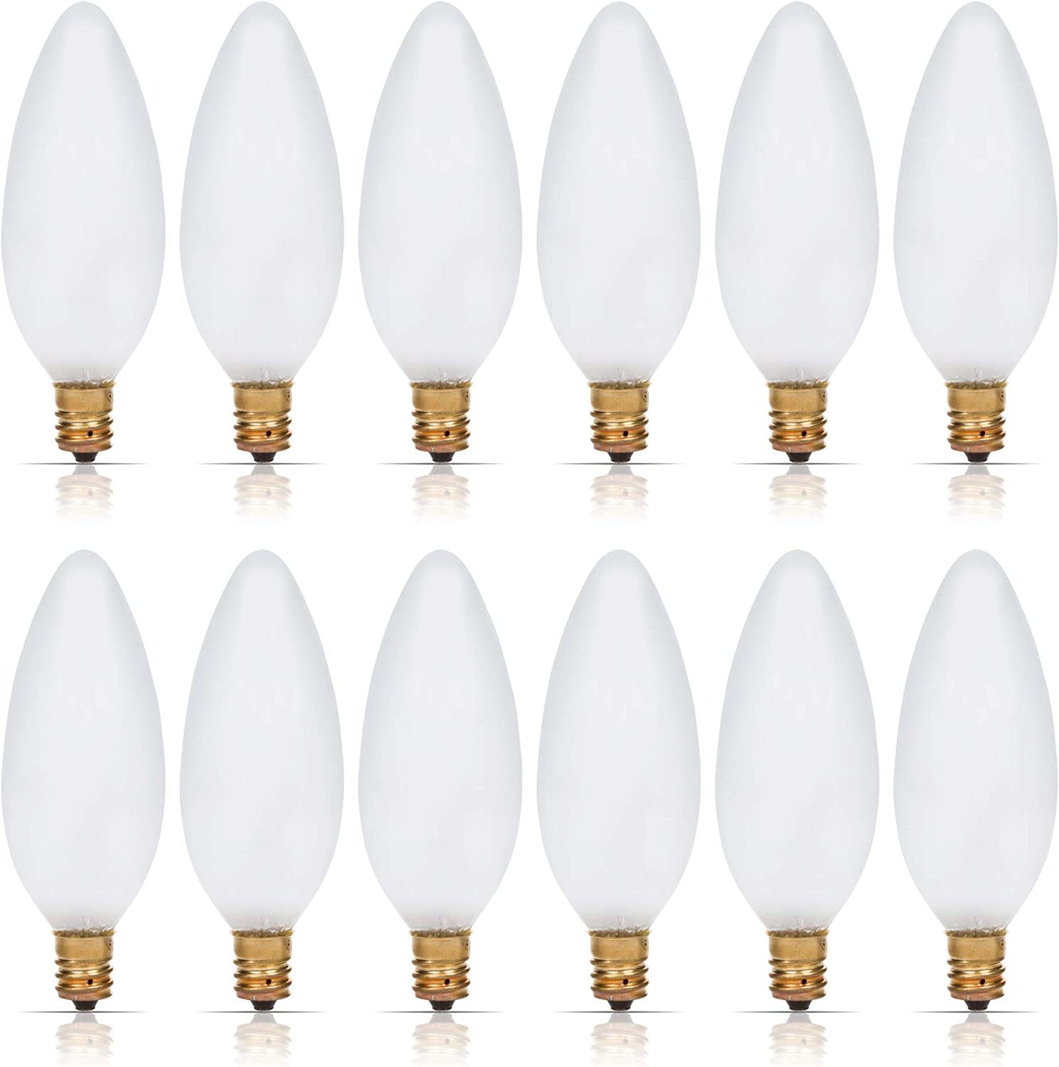 Simba Lighting Candelabra Torpedo Frosted B10 Bulbs, 40W, E12 Base, Warm White 2700K, 12 Pack ...