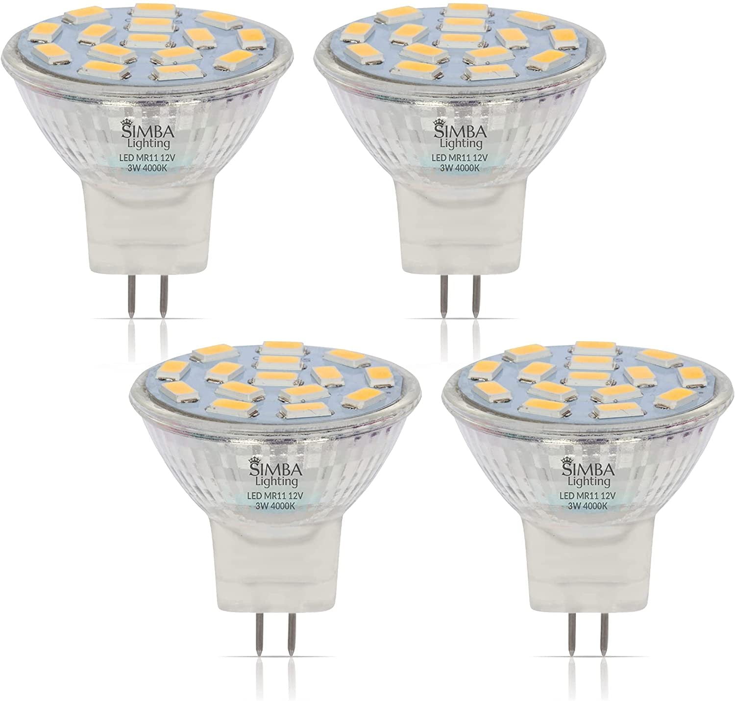 Simba LED MR11 3W 20W Halogen Replacement,12V GU4 Bi-Pin, Natural White ...