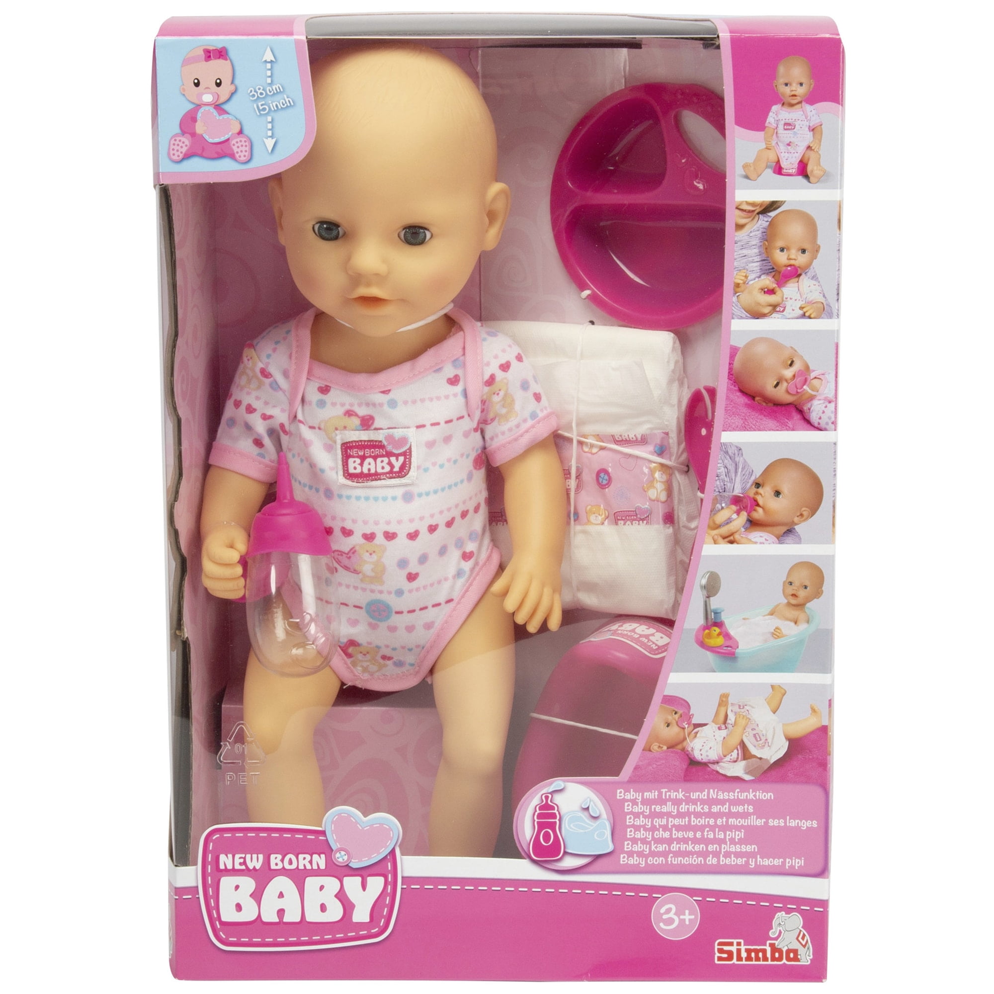 Simba Toys: Newborn: Drink & Wet - 15" Baby Doll & 7pc Toy Accessories ...