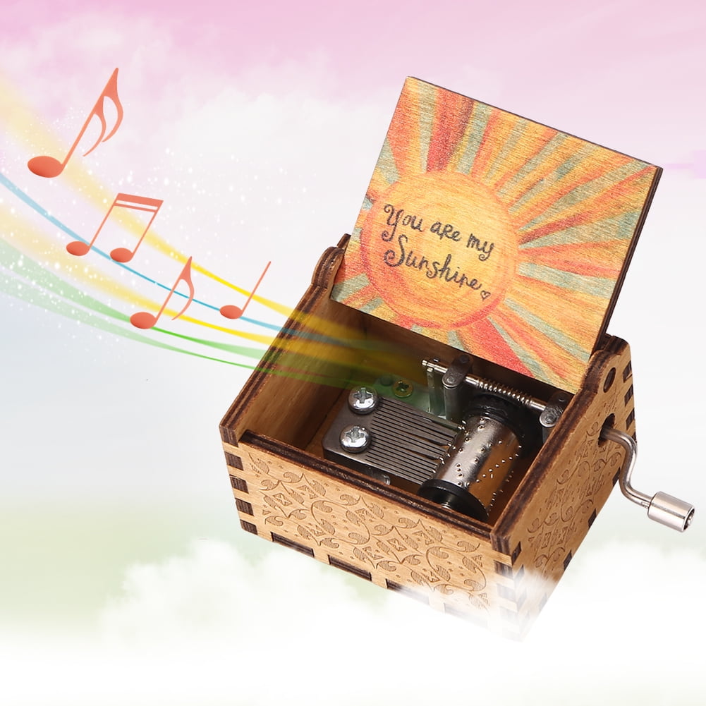 Simday Wooden Carved Retro Hand Crank Music Box You Are My Sunshine ...