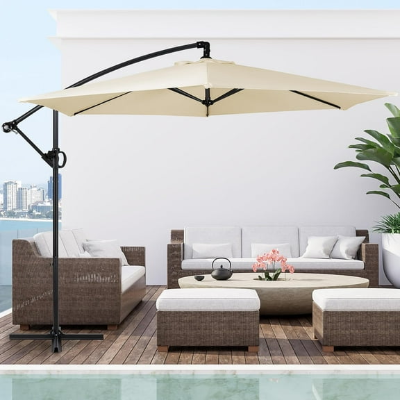 Aoodor 10Ft Offset Cantilever Hanging Patio Umbrella with Base, Outdoor ...