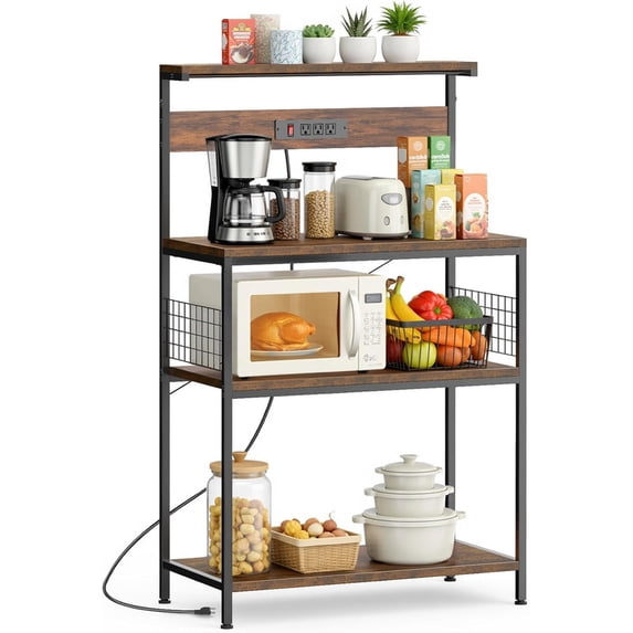 Simenmax 31.5" Kitchen Bakers Rack with Power Outlet, 4-Tier Adjustable ...