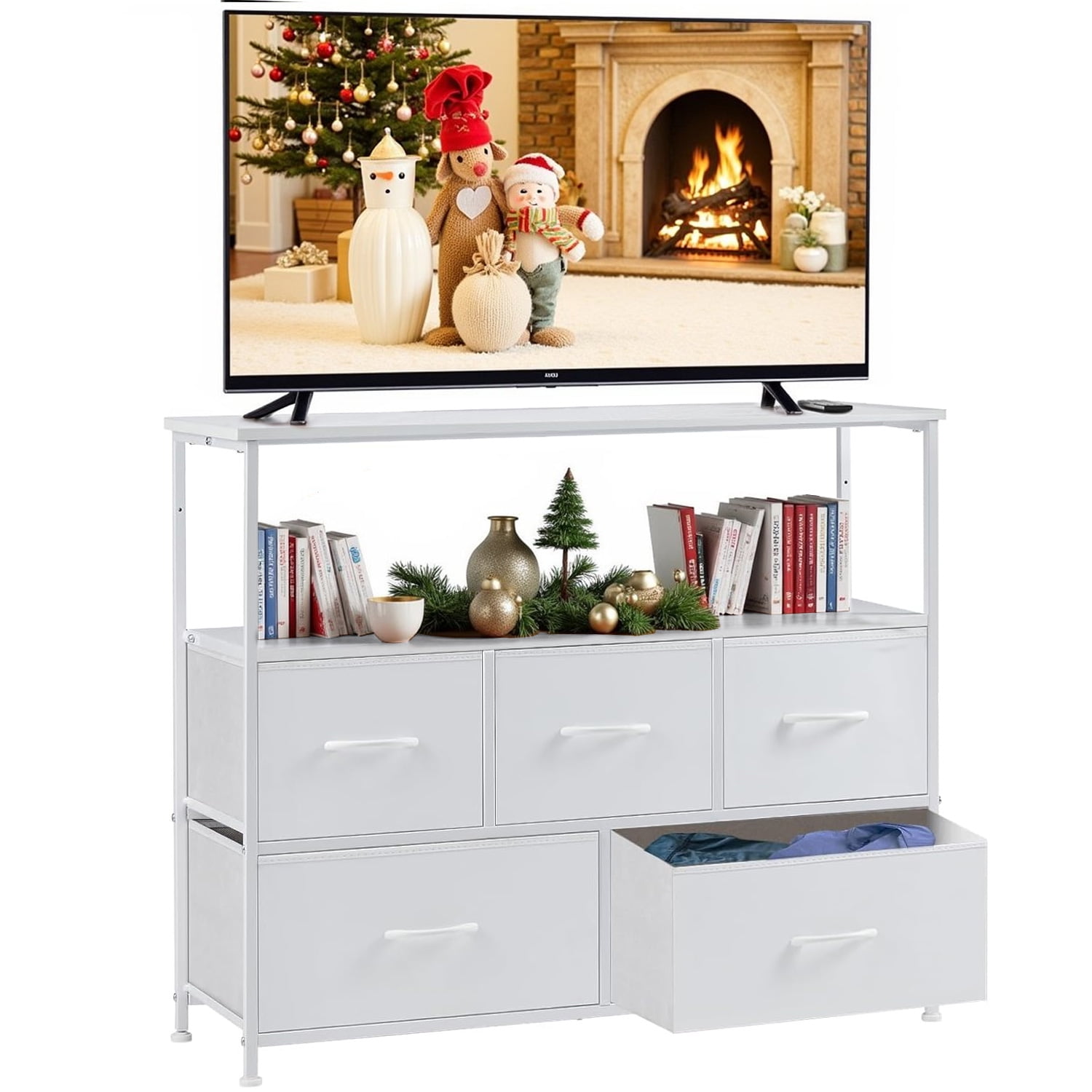 Simenmax 5 Fabric Drawer Dresser TV Stand for Bedroom, Entertainment ...