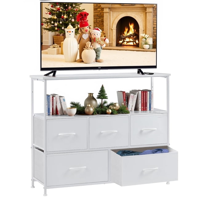 Simenmax 5 Fabric Drawer Dresser TV Stand for Bedroom, Entertainment ...