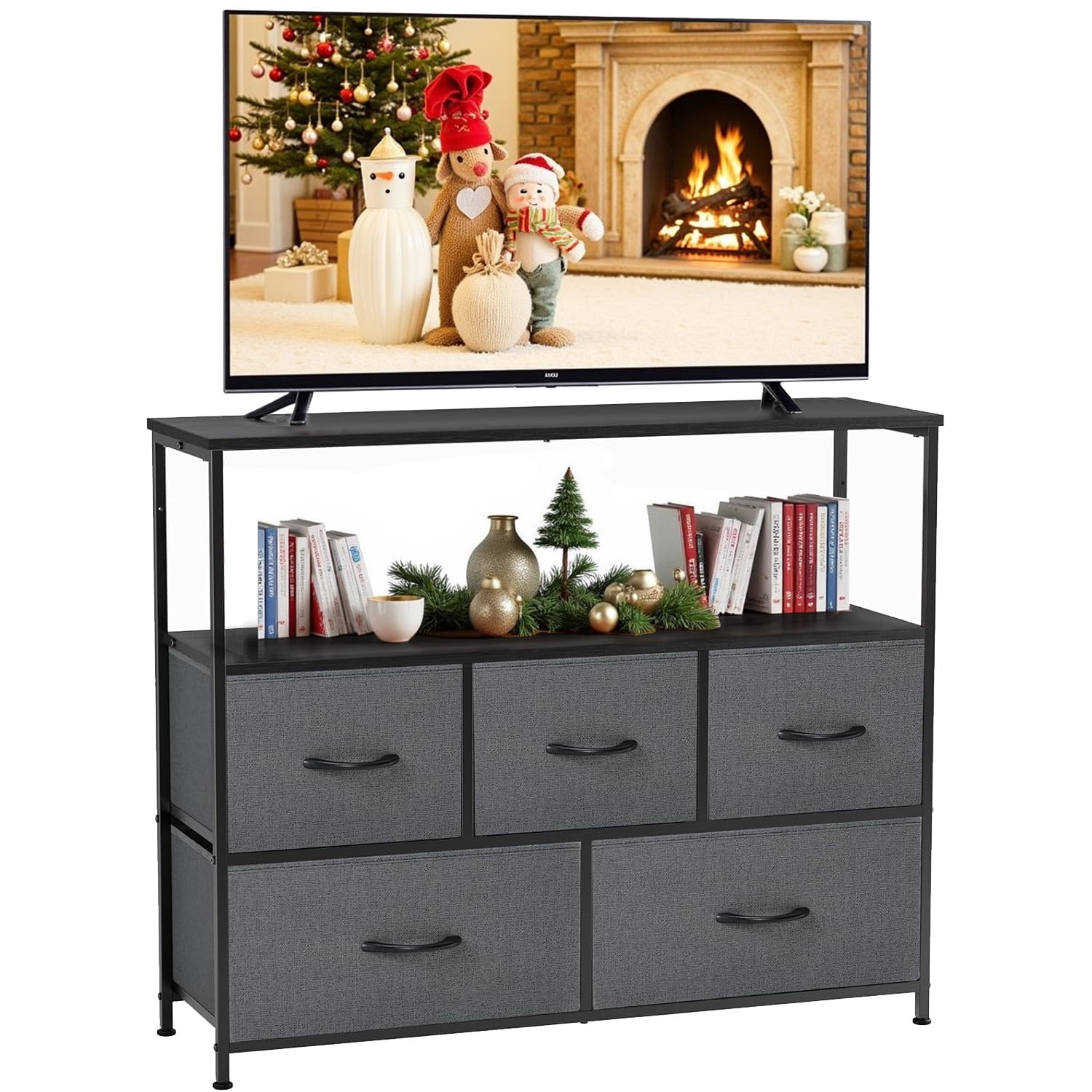 Simenmax 5 Fabric Drawer Dresser TV Stand for Bedroom, Entertainment ...
