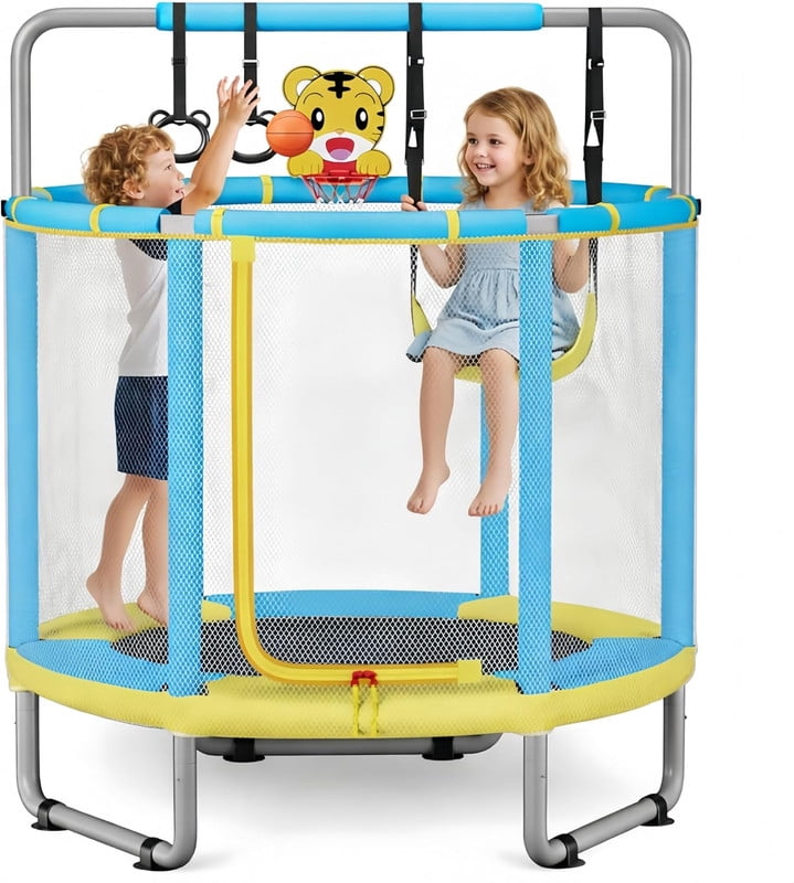 Simenmax 55" Kids Trampoline with Enclosure, 4 in 1 Toddler Trampoline ...