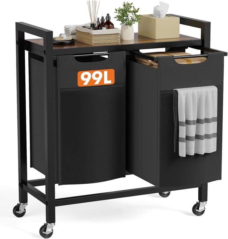 Simenmax Laundry Hamper, 99L Large Double Laundry Basket, Freestanding ...