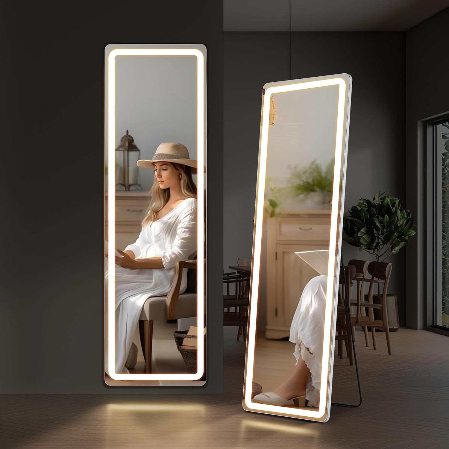 Simenmax Mirror Full Length with LED Lights, 16"x60" Body Wall Mirrors ...