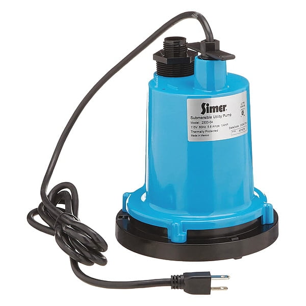 Simer Heavy-Duty Aluminum Submersible Utility Pump, 1/4Hp 2300-04, Easy ...