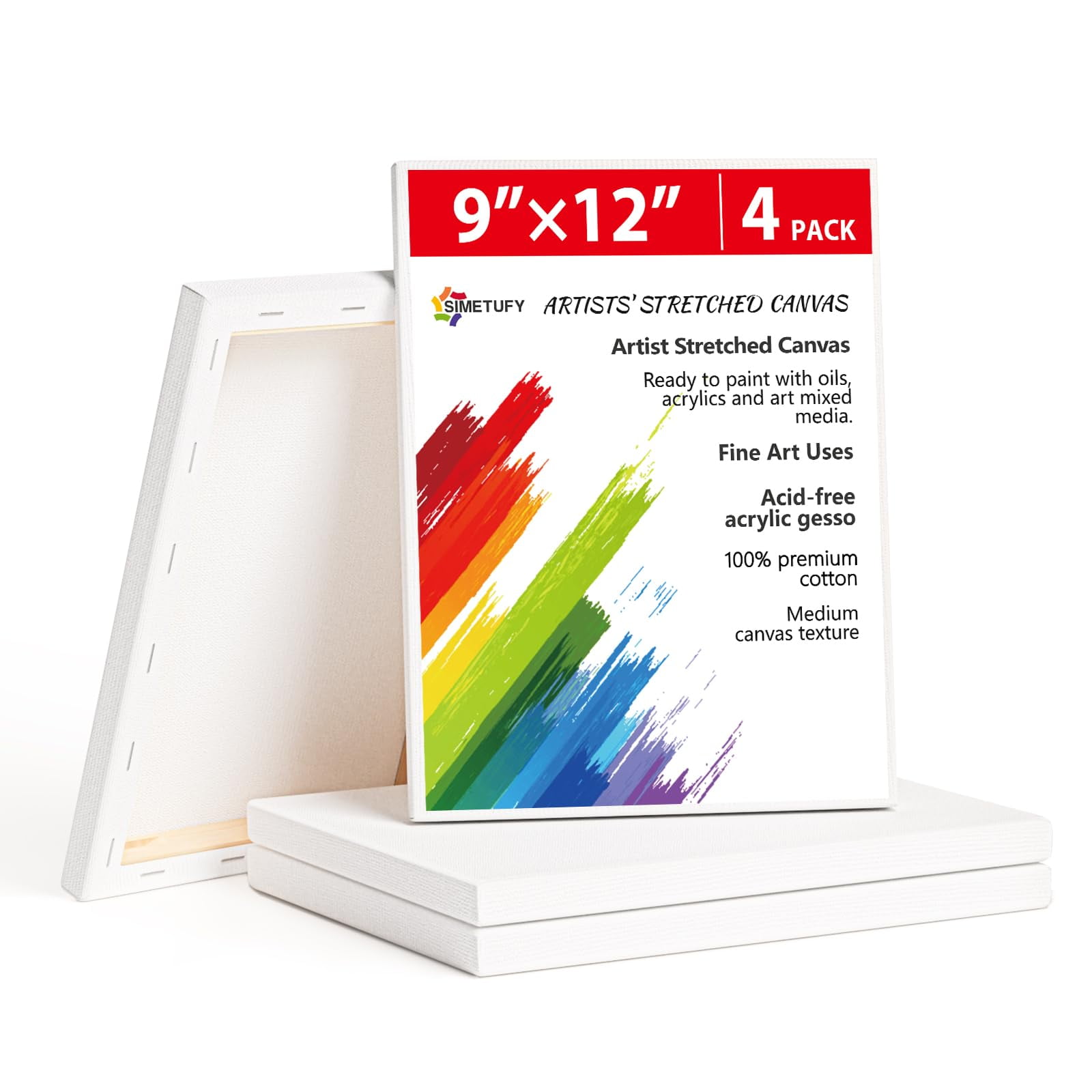 Simetufy 4 Pack Stretched Canvas for Painting 9x12 Inch, 100% Cotton ...