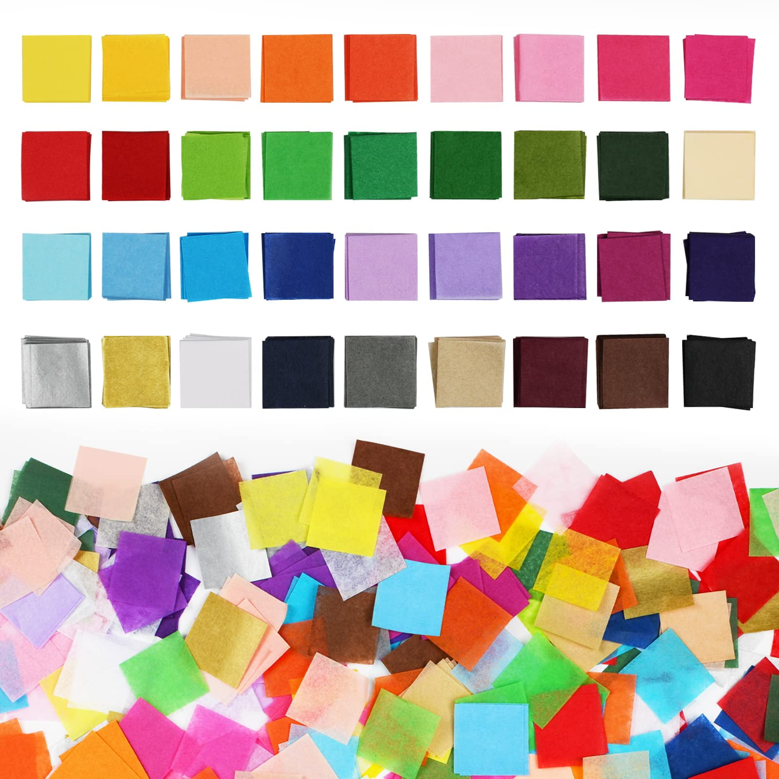 Simetufy 5400 Pcs 1 Inch Tissue SMRPaper Squares, 36 Assorted Colors ...