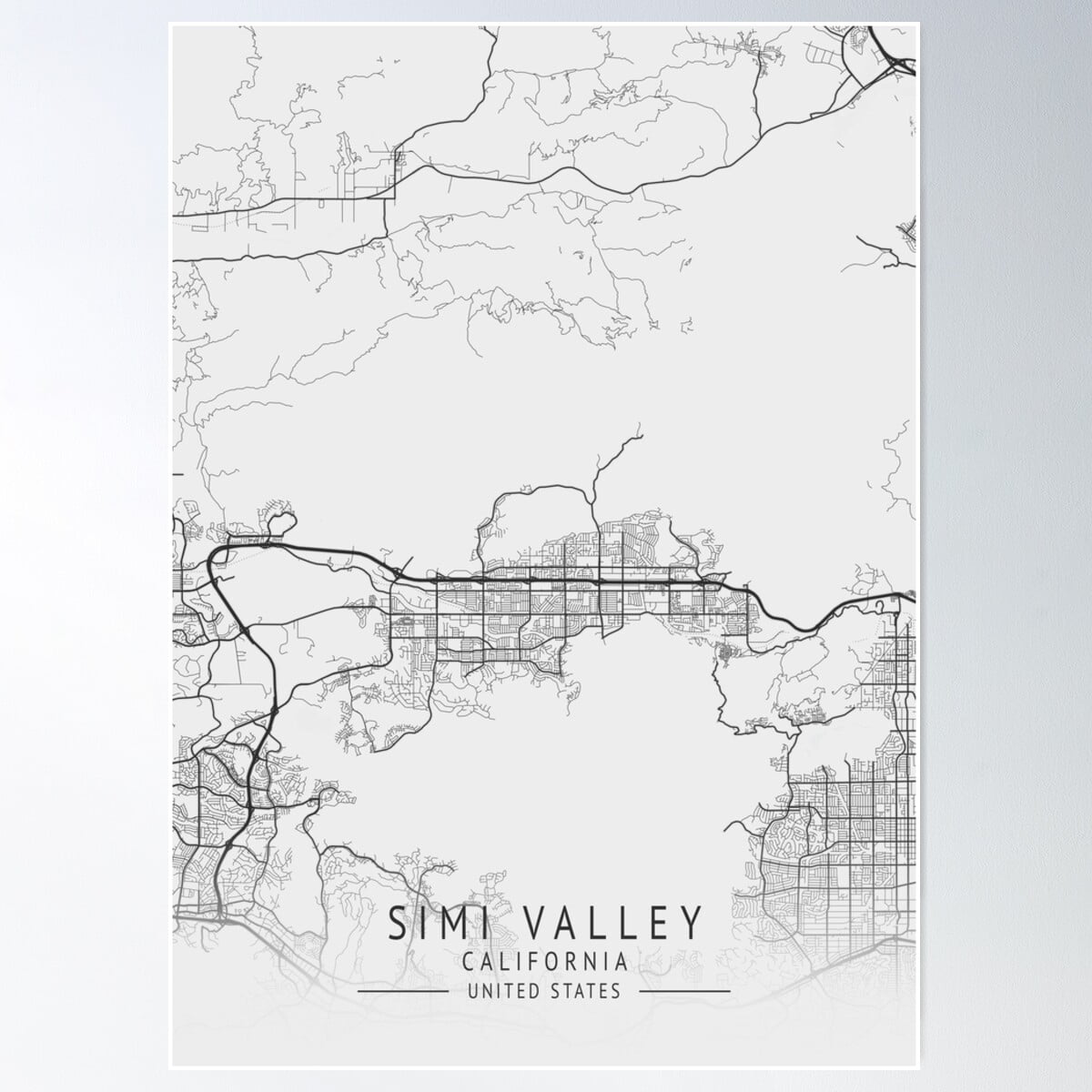 Simi Valley - California - Us Gray City Map Poster Wall Art, Modern ...