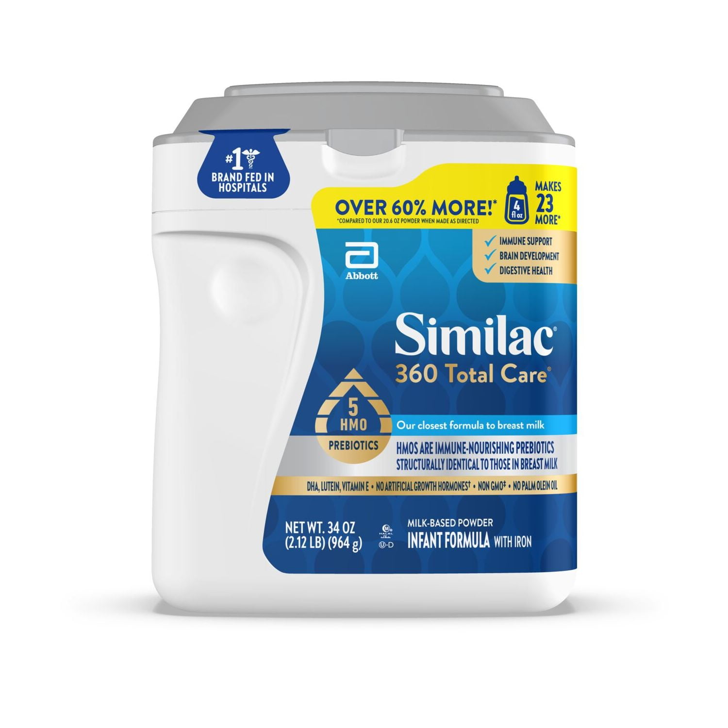 Similac 360 Total Care Baby Formula Powder, Has 5 HMO Prebiotics, 34-oz ...