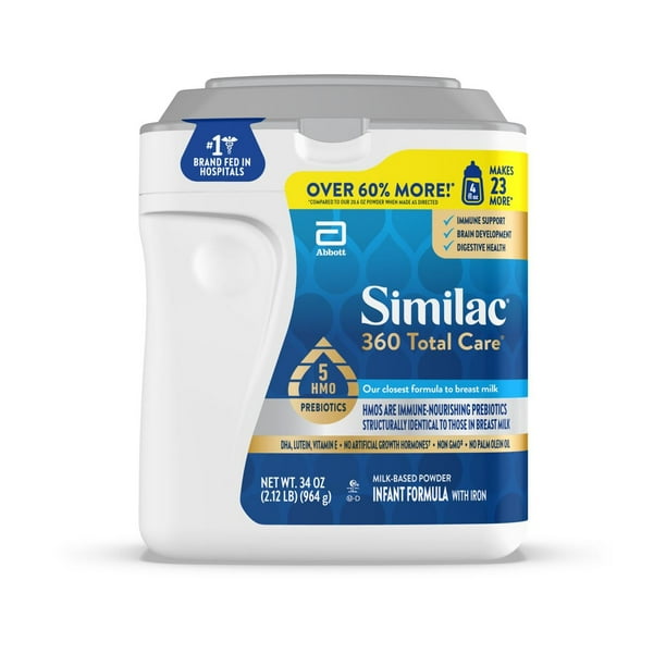 Similac 360 Total Care Baby Formula Powder, Has 5 HMO Prebiotics, 34-oz ...
