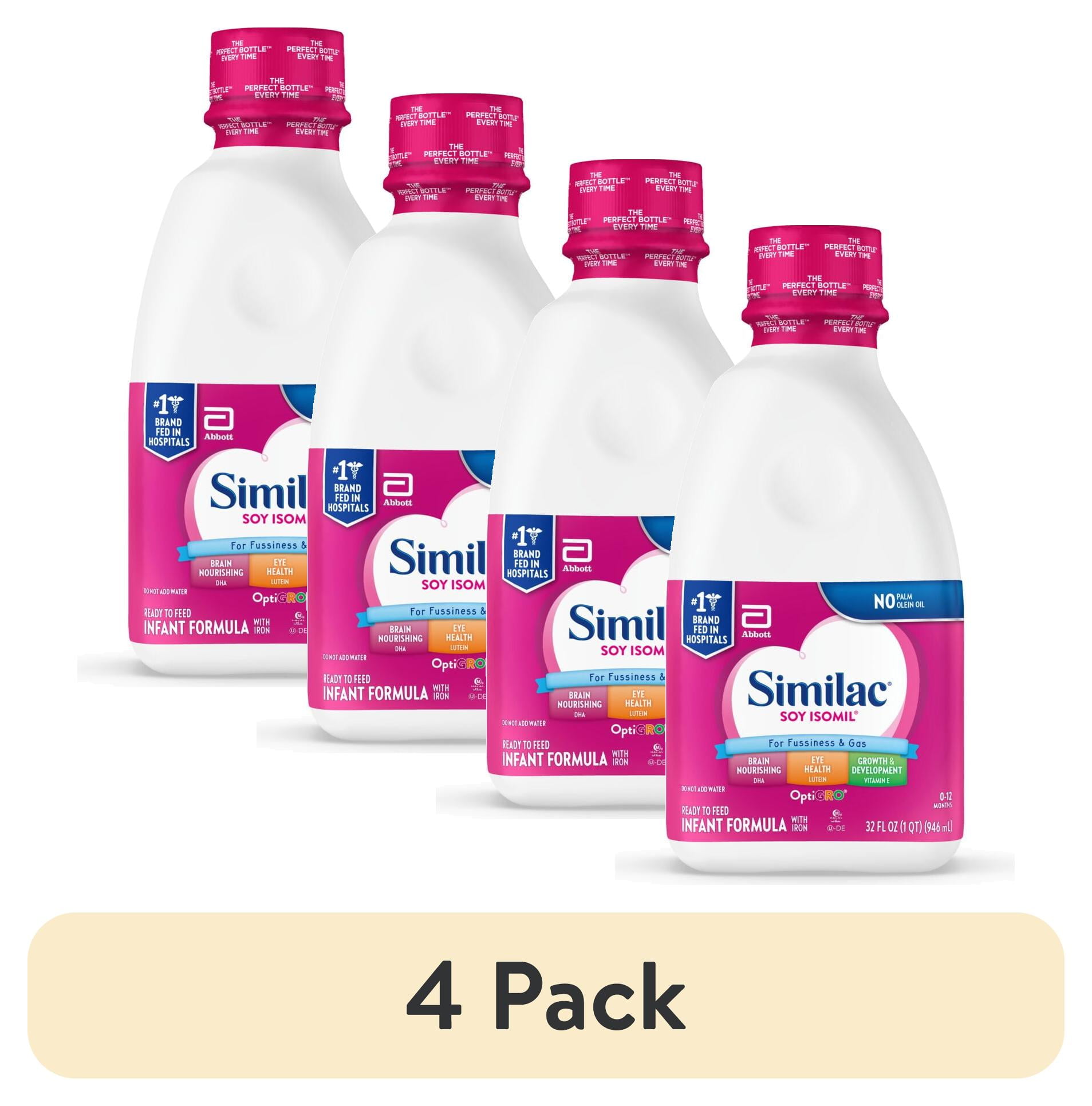 (4 pack) Similac Soy Isomil Ready-to-Feed Baby Formula, 32-fl-oz Bottle ...