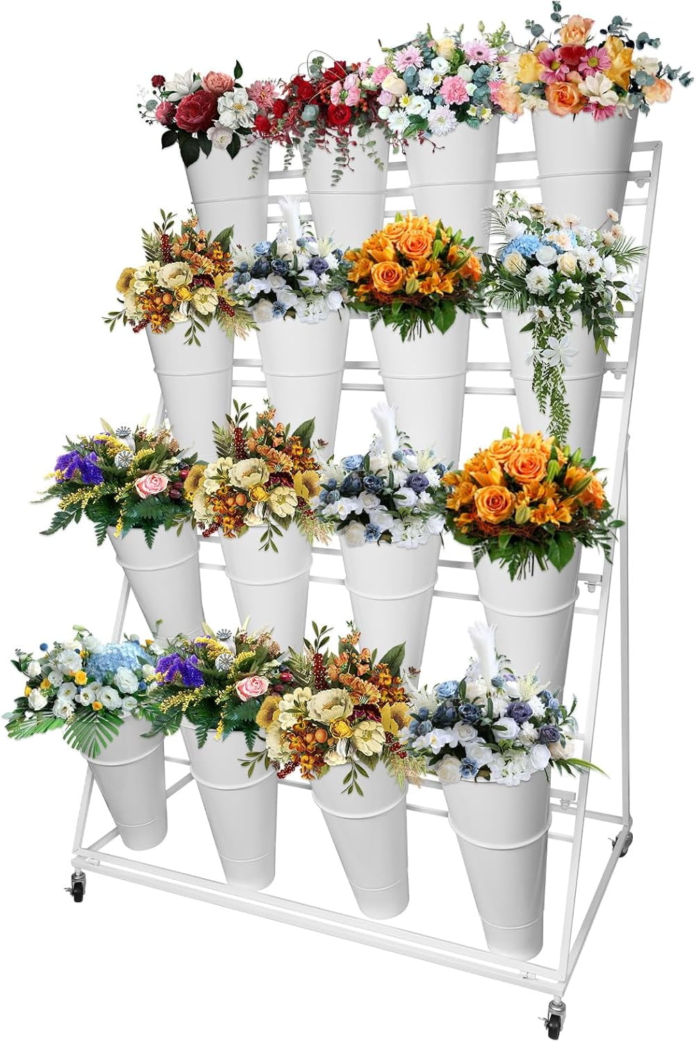 Simin, 1 Pieces White Flower Display Stand with 16PCS Buckets, 4 Tier ...