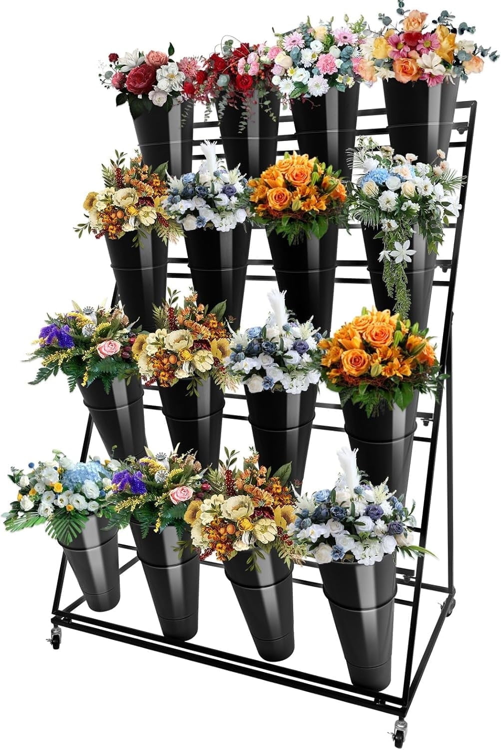 1 PCS Black Flower Display Stand with 16 Buckets, 4-Tier Floral ...