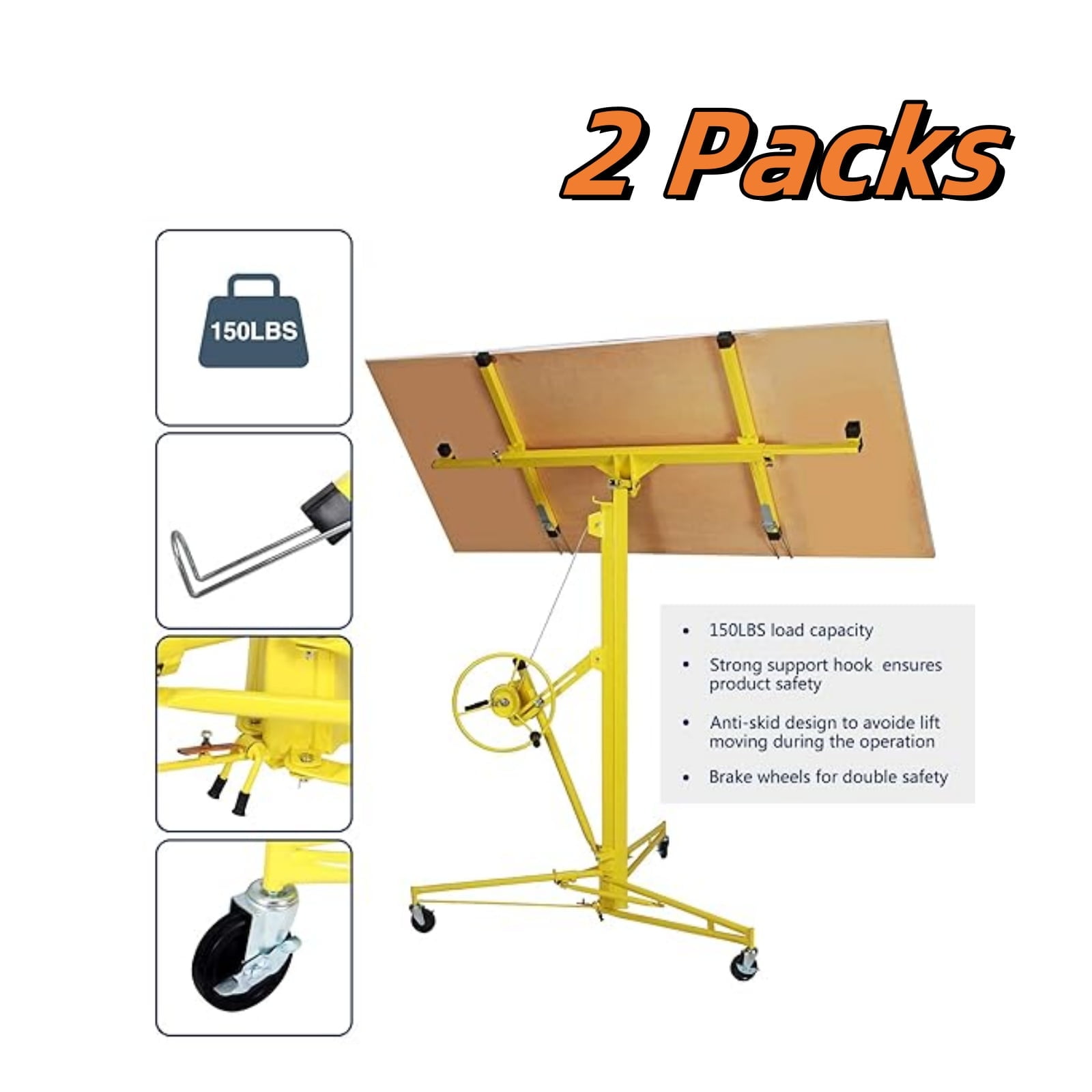 2 Packs Mobile 16Ft Drywall Lift - 150lbs Capacity Panel Hoist with ...