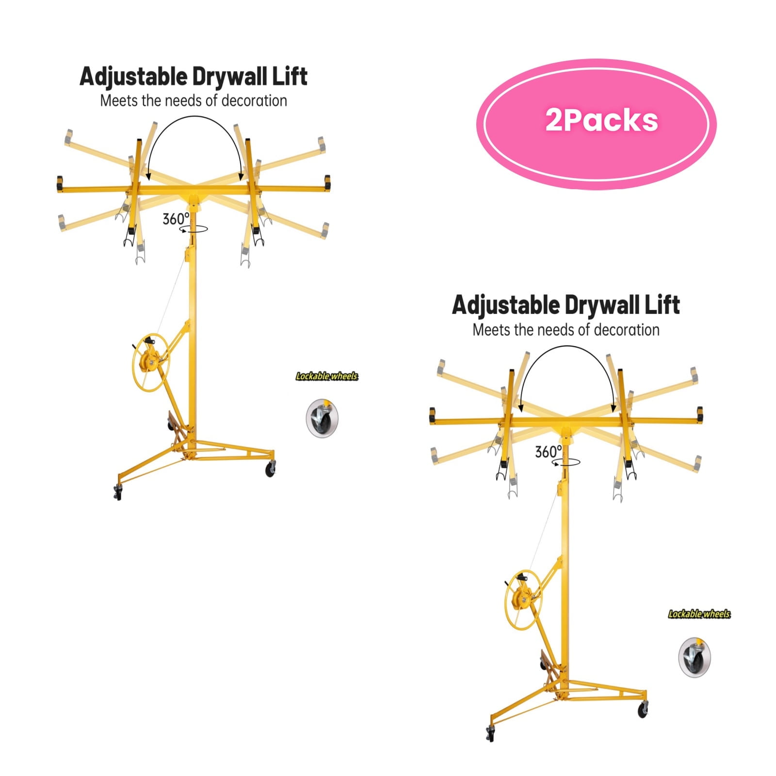 2 Packs Yellow 16' Drywall Lift Hoist - Max Sheetrock Cabinet Jack ...