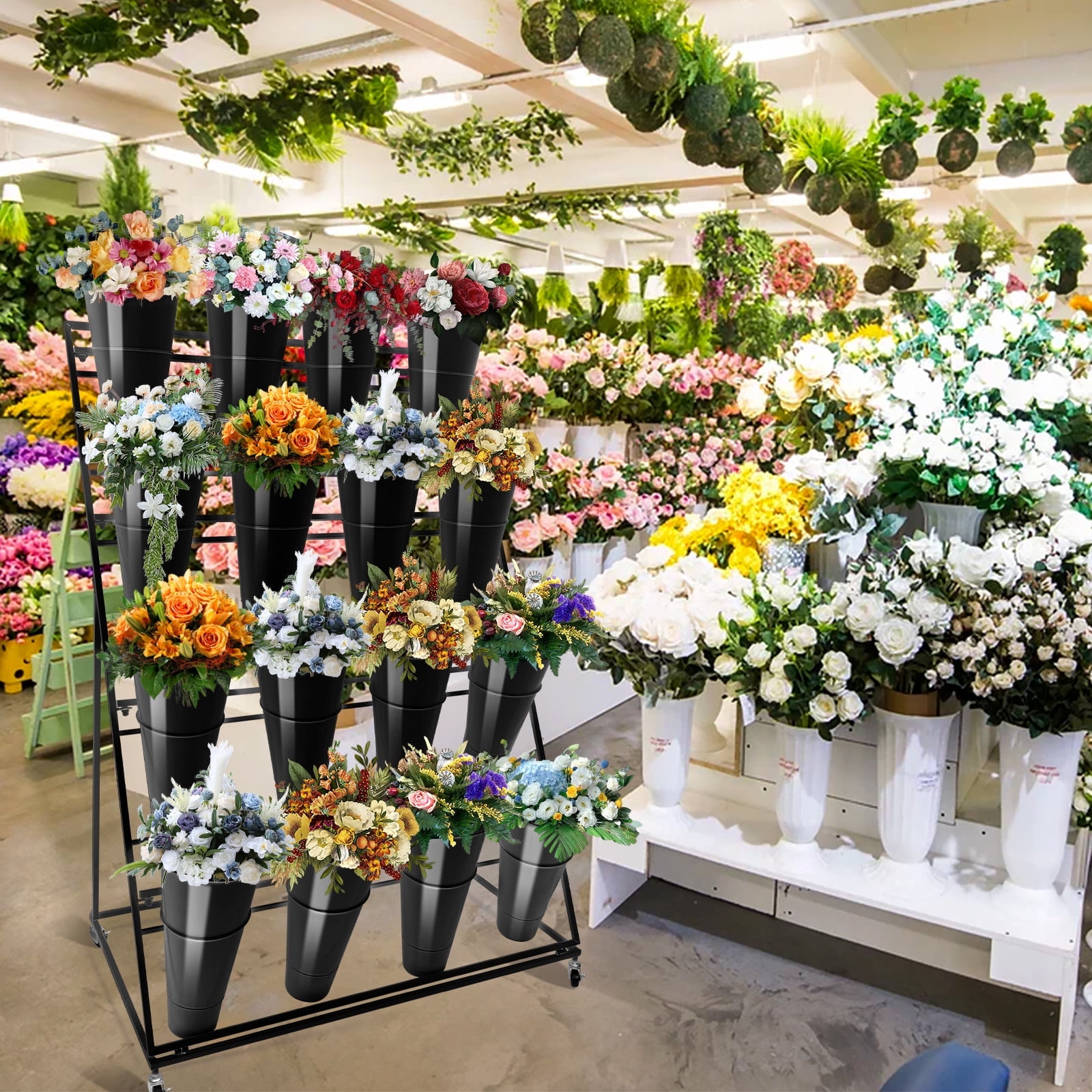 Black 4-Tier Metal Flower Stand - Durable 16 Buckets Plant Display for Home and Garden - Walmart.com