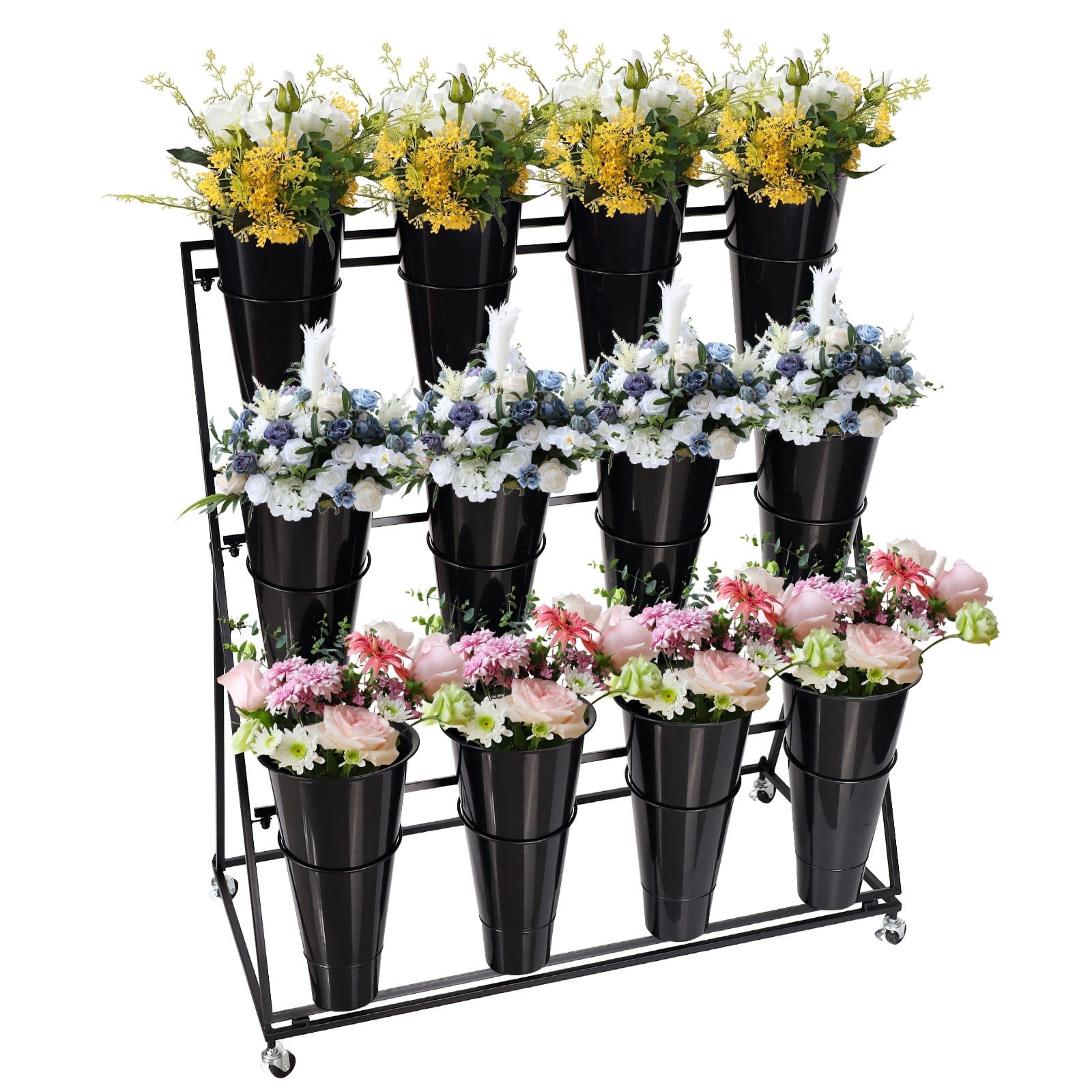 Flower Display Stand, 3 Layers Heavy Duty Moving Plant Cart Shelf With ...