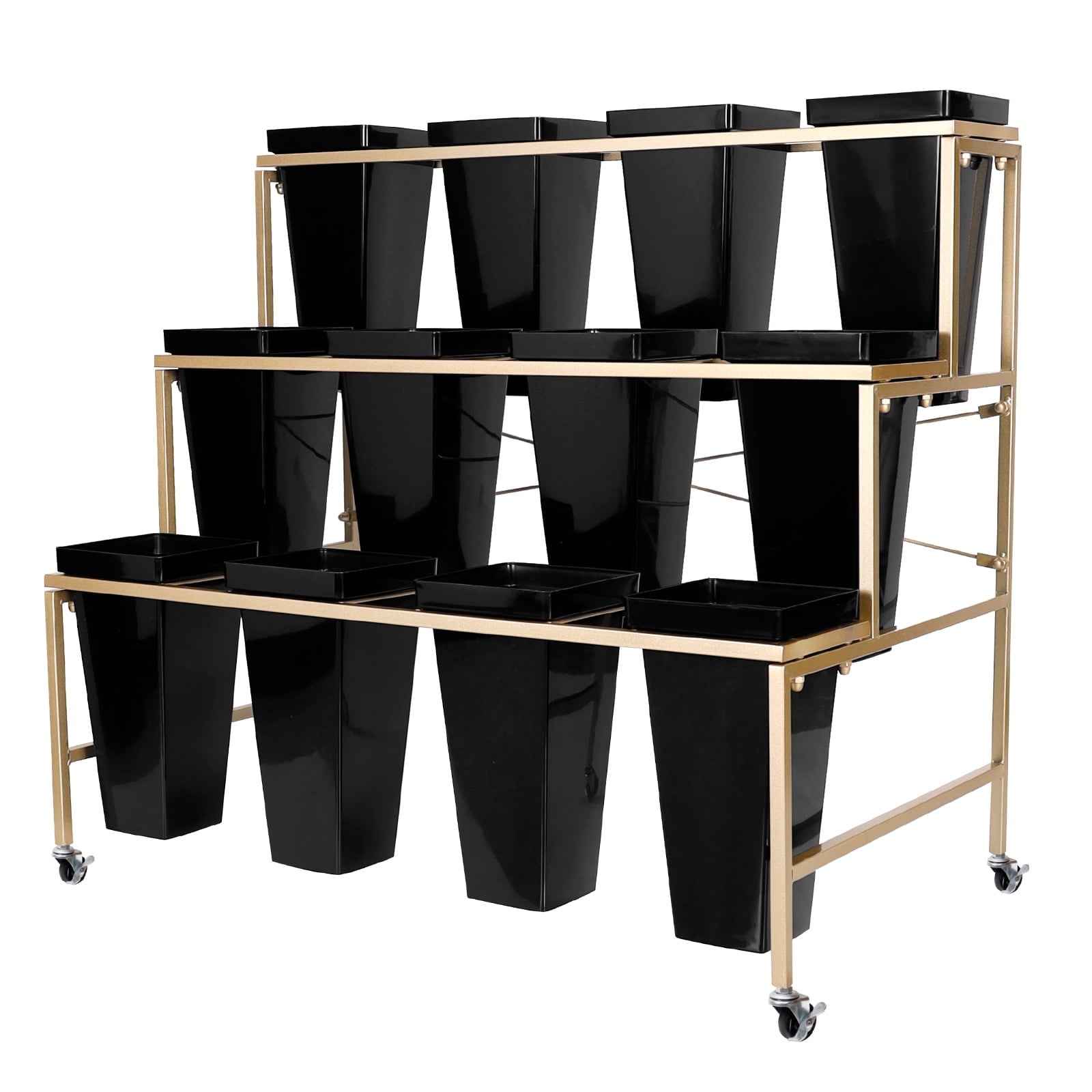 Flower Display Stand, 3 Layers Heavy Duty Moving Plant Cart Shelf ...