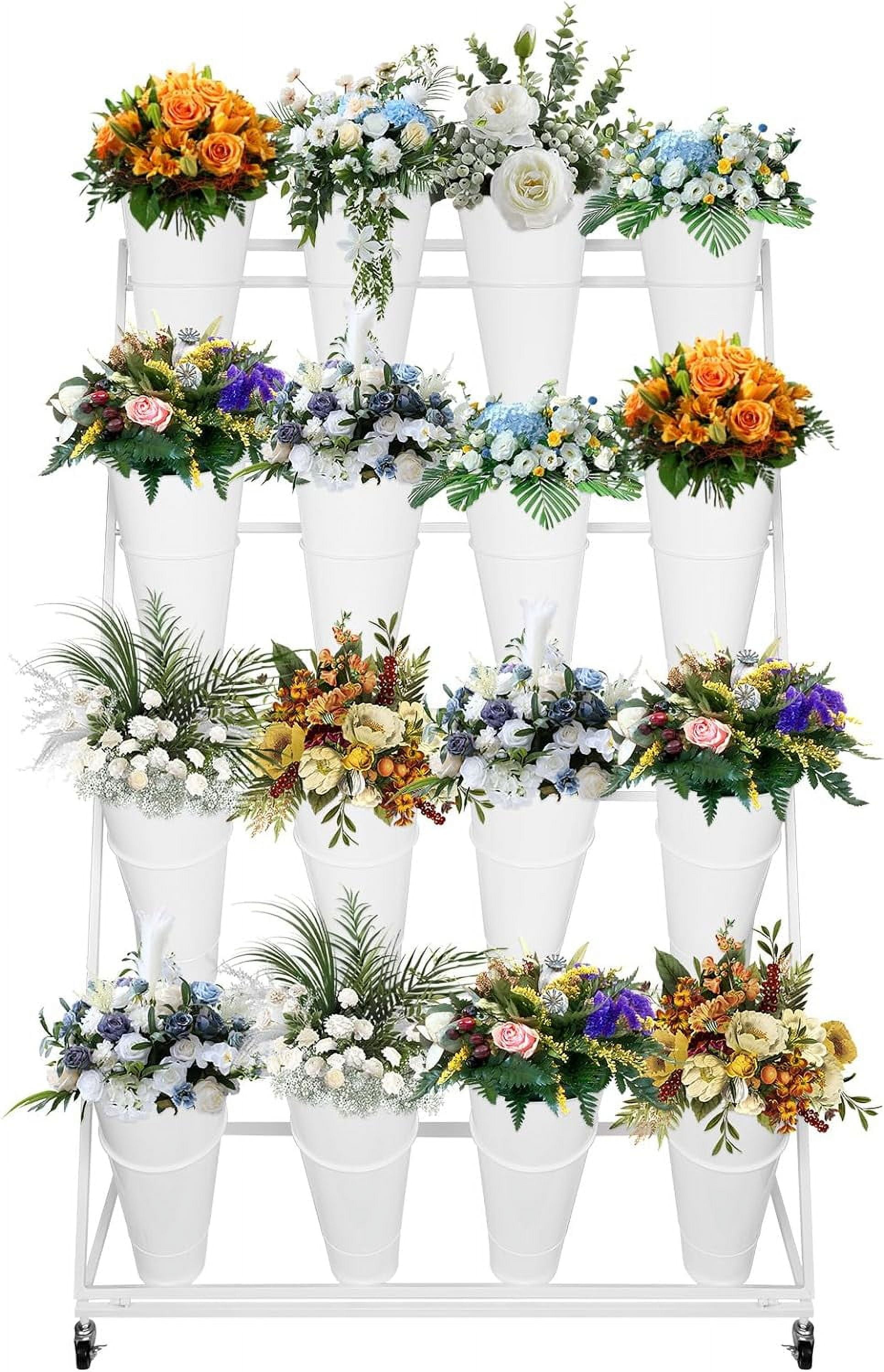 Simin, Flower Display Stand, 4-Tier 16-Bucket Heavy Duty Flower Cart ...