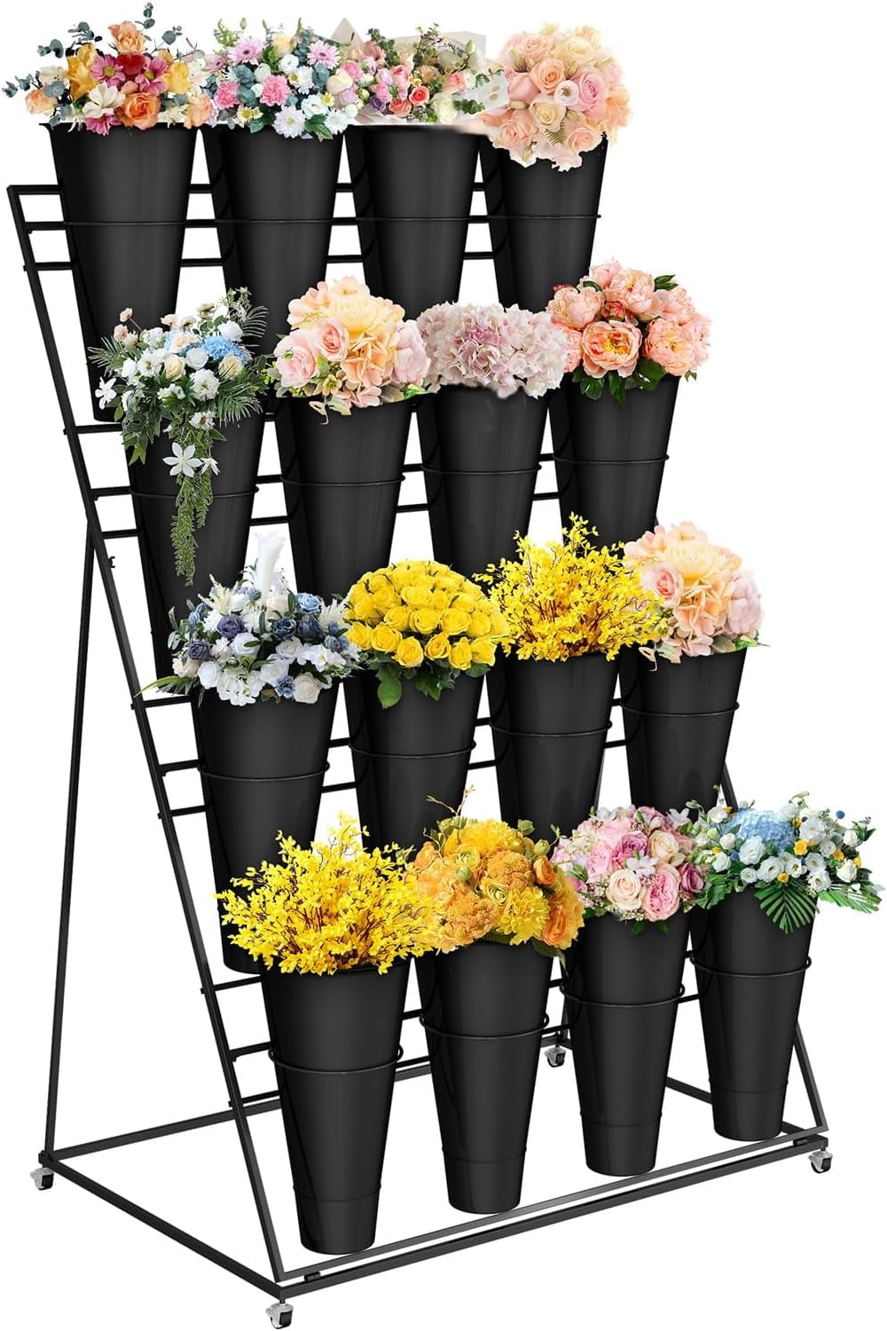 Flower Display Stand with Bucket, 4 Tier Mobile Flower Stand with ...