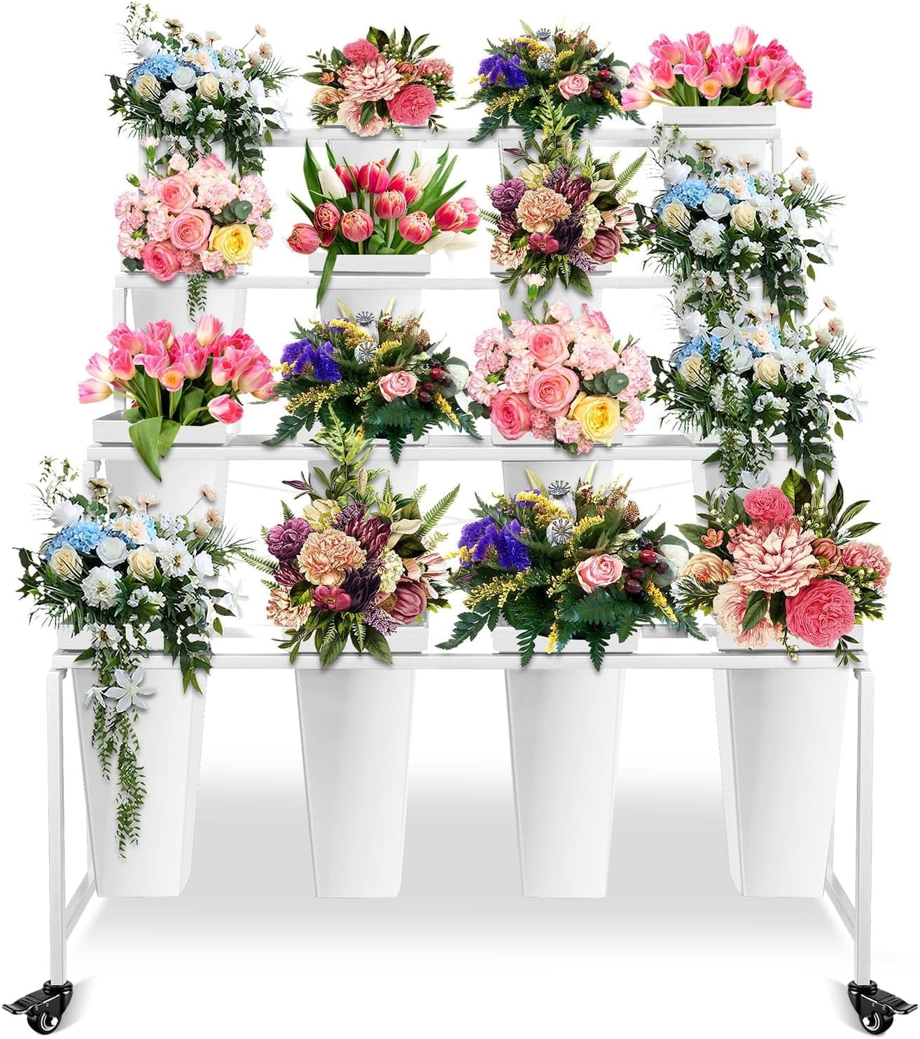 Flower Display Stand with Buckets, 4 Layers 16 PCS Buckets, Plant Stand ...