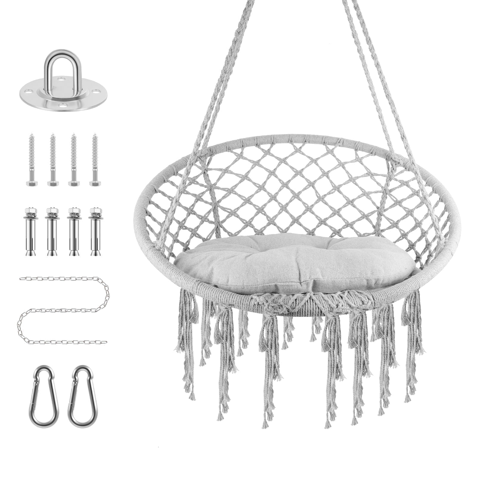 Grey Hanging Cotton Rope Chair, Hammock Chair Macrame Swing, Max 330 ...