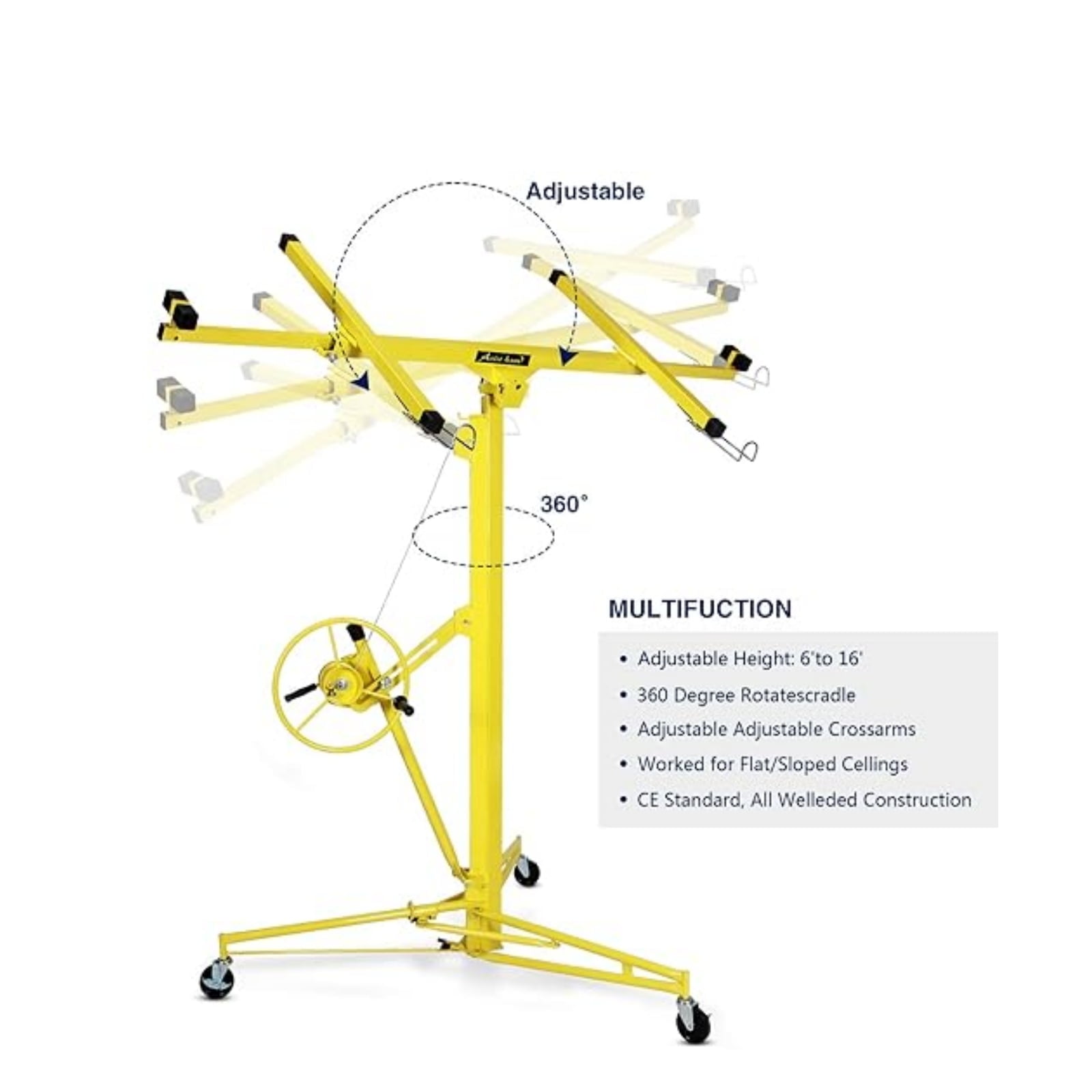 Heavy-Duty 16Ft Drywall Lift Panel Hoist - Telescopic Arms, Lockable ...
