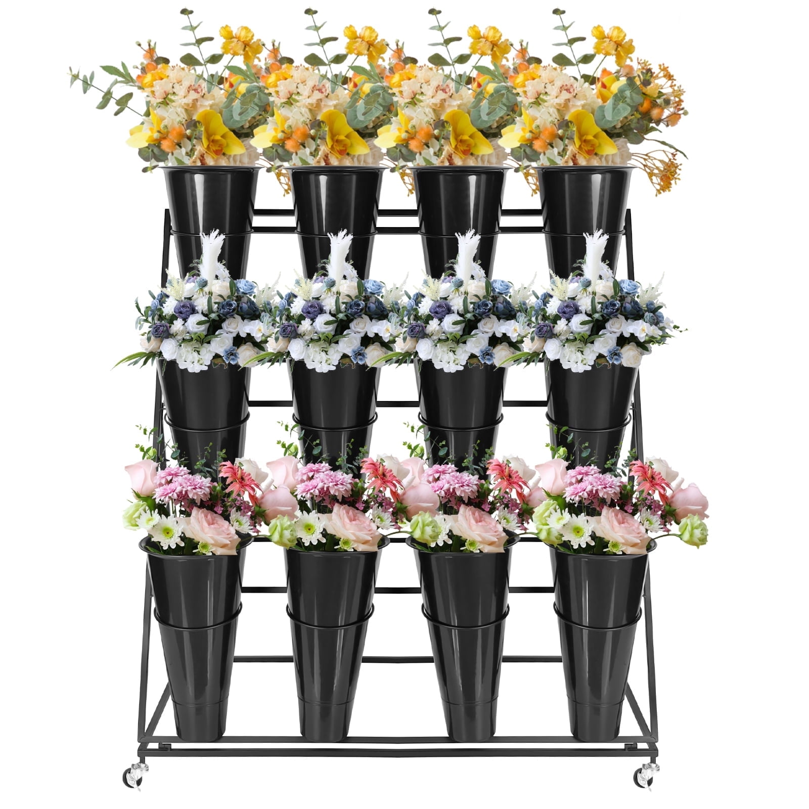 Heavy Duty Flower Rack - 12 Buckets 3-Tier Stand for Easy Flower ...