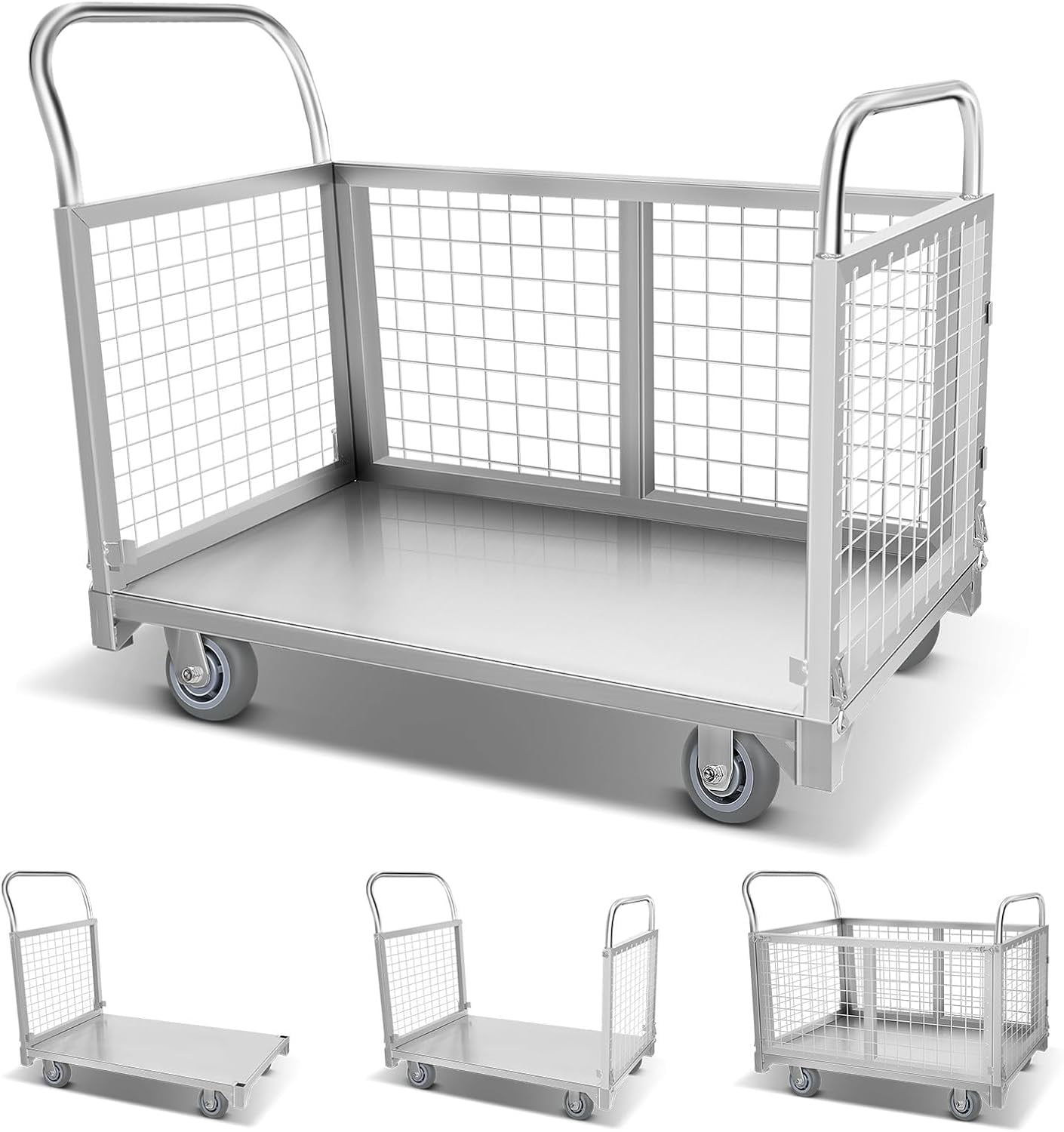 Heavy Duty Platform Truck Cart with Cage Hand Cart 2200 lbs Capacity ...