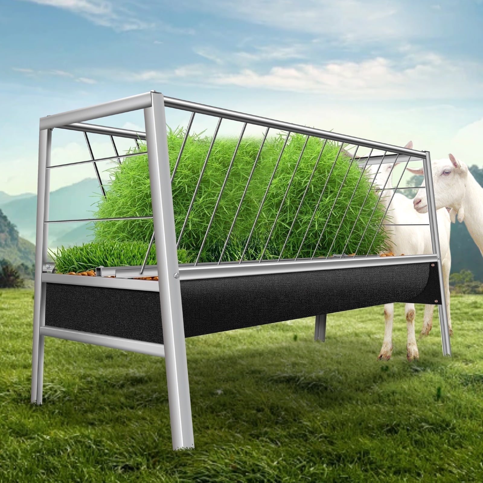 Livestock 2in1 Goat Feeder, Stainless Steel Frame with Rubber Feeding ...