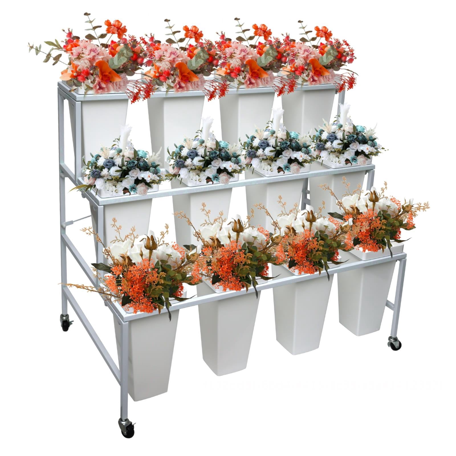 Simin Patio Garden Flower Stand - 12 pcs Buckets 3-tier Metal Plant ...
