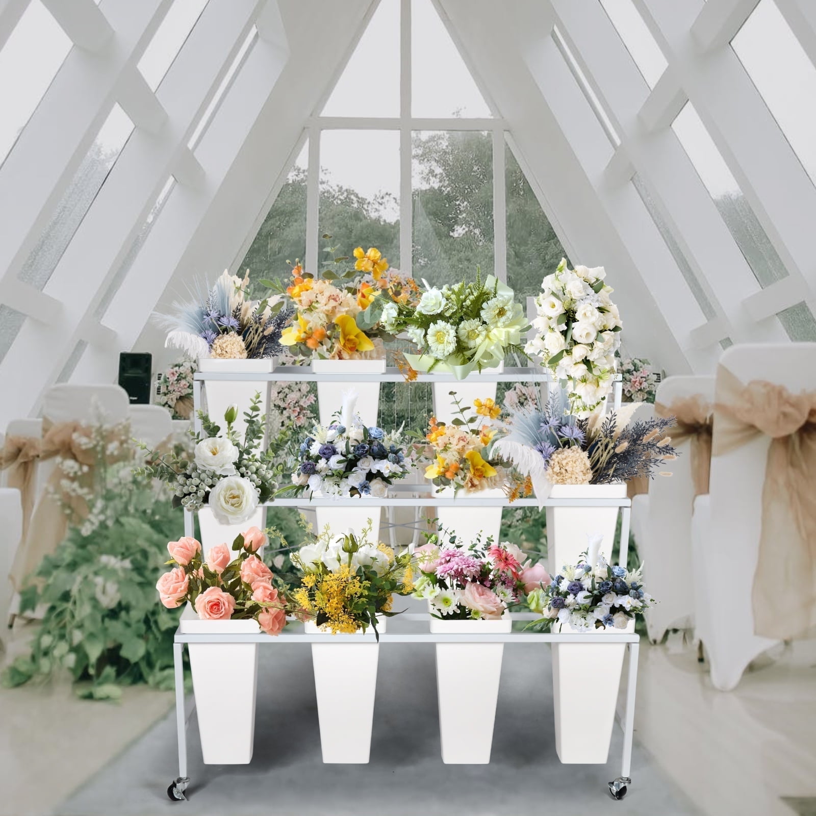 Portable Flower Display Stand - 12-Bucket 3-Tier Plant Stand for ...